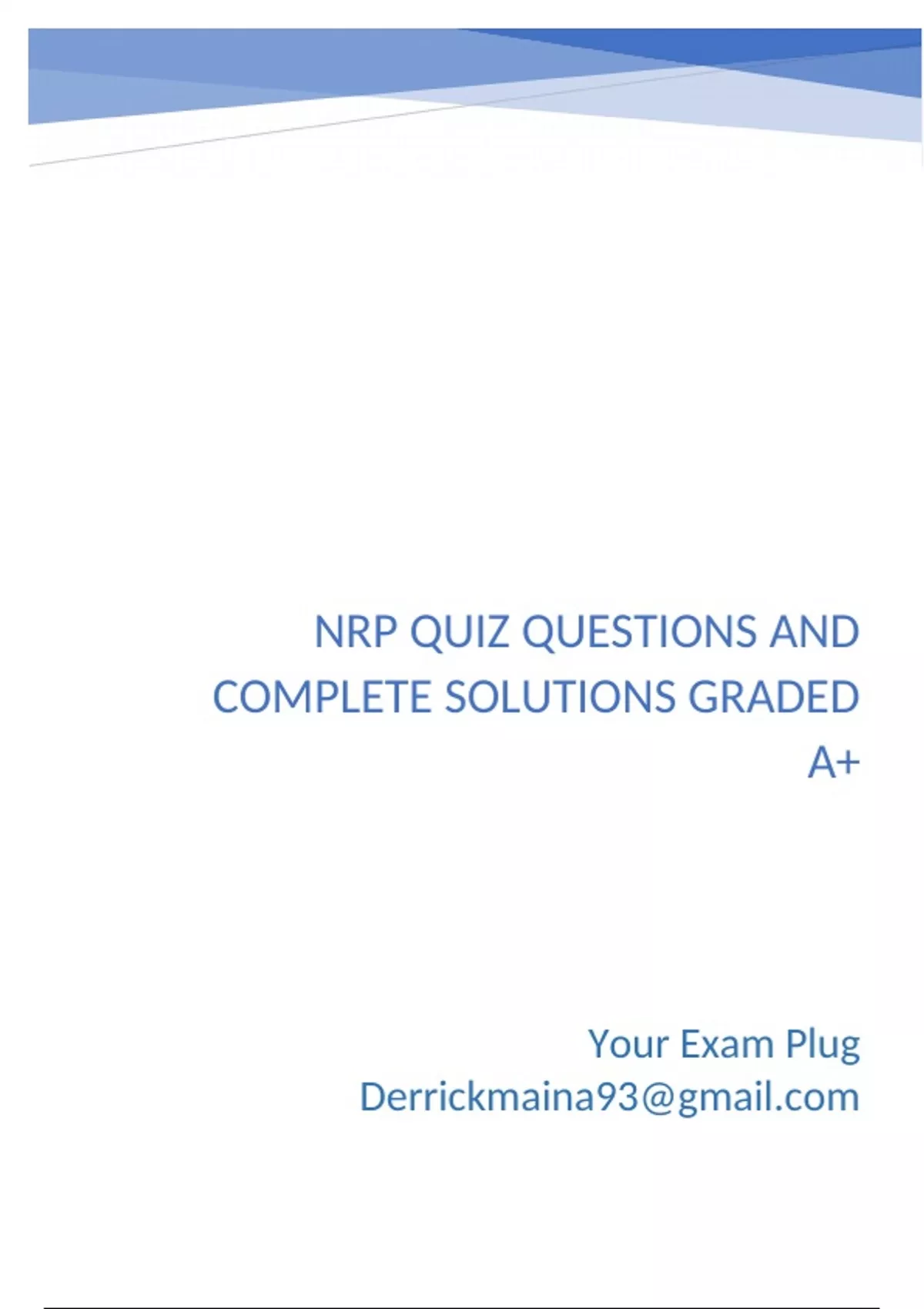 NRP Quiz Questions with Complete Solutions Graded A+. - NRP - Stuvia US
