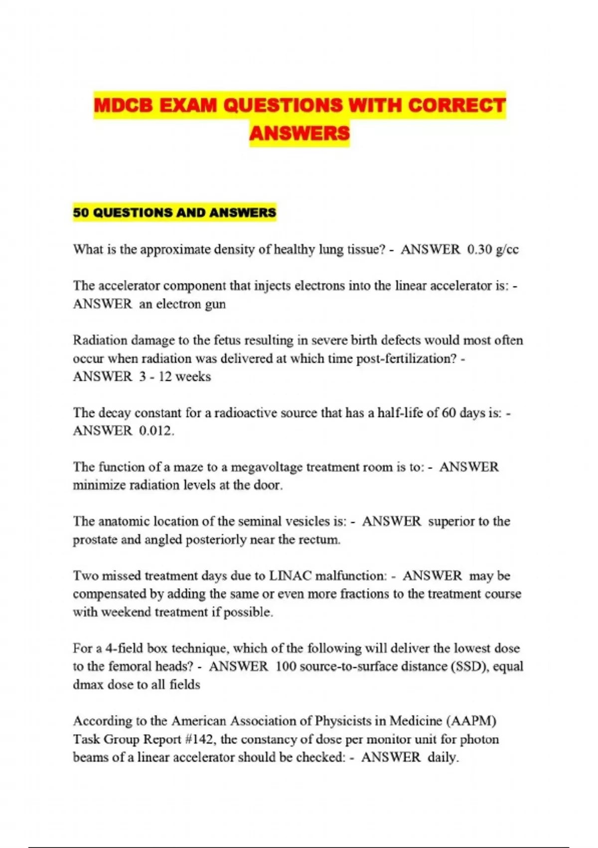 MDCB EXAM QUESTIONS WITH CORRECT ANSWERS - MDCB - Stuvia US