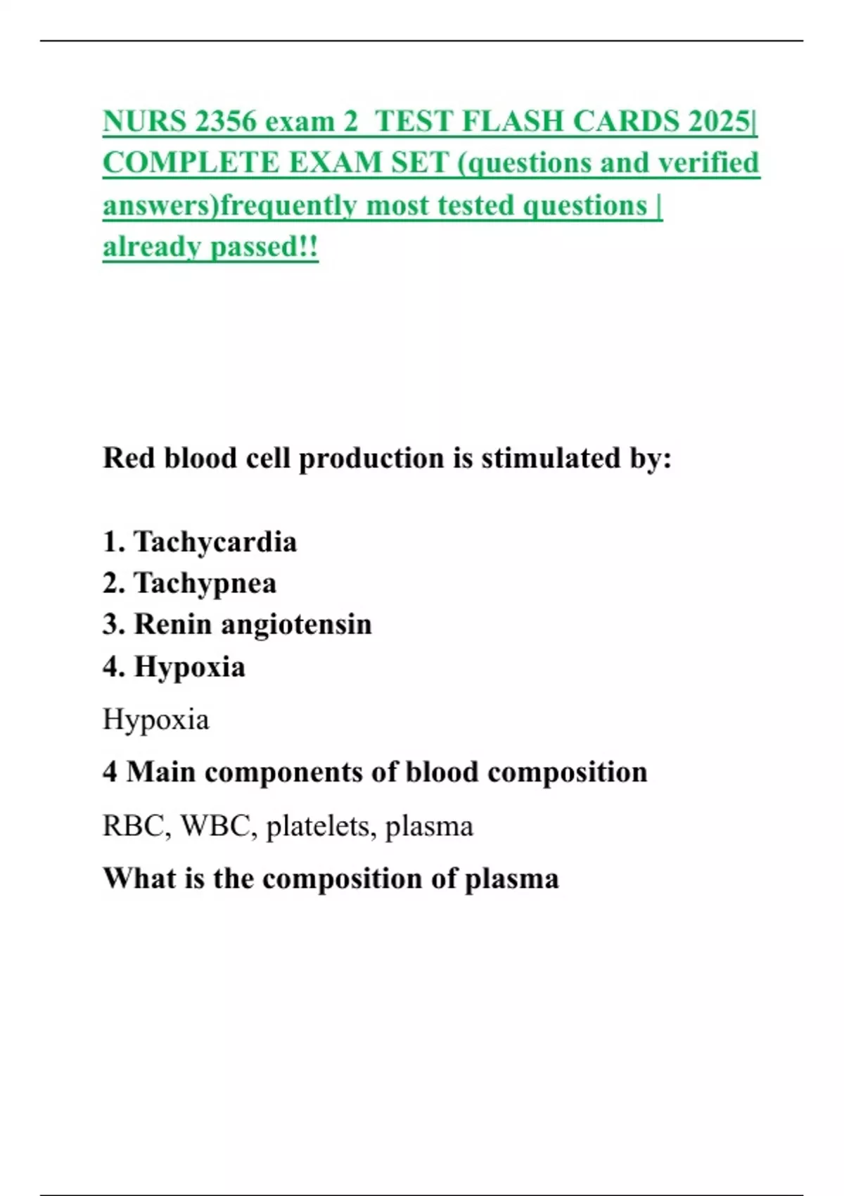 NURS 2356 exam 2 TEST FLASH CARDS 2025| COMPLETE EXAM SET (questions ...