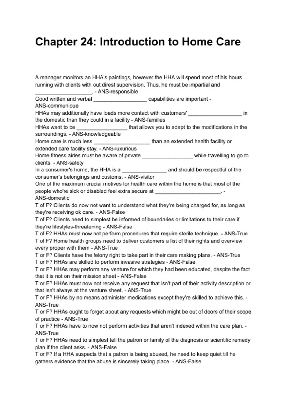 Chapter 24: Introduction to Home Care QUESTIONS WITH DETAILED VERIFIED ...