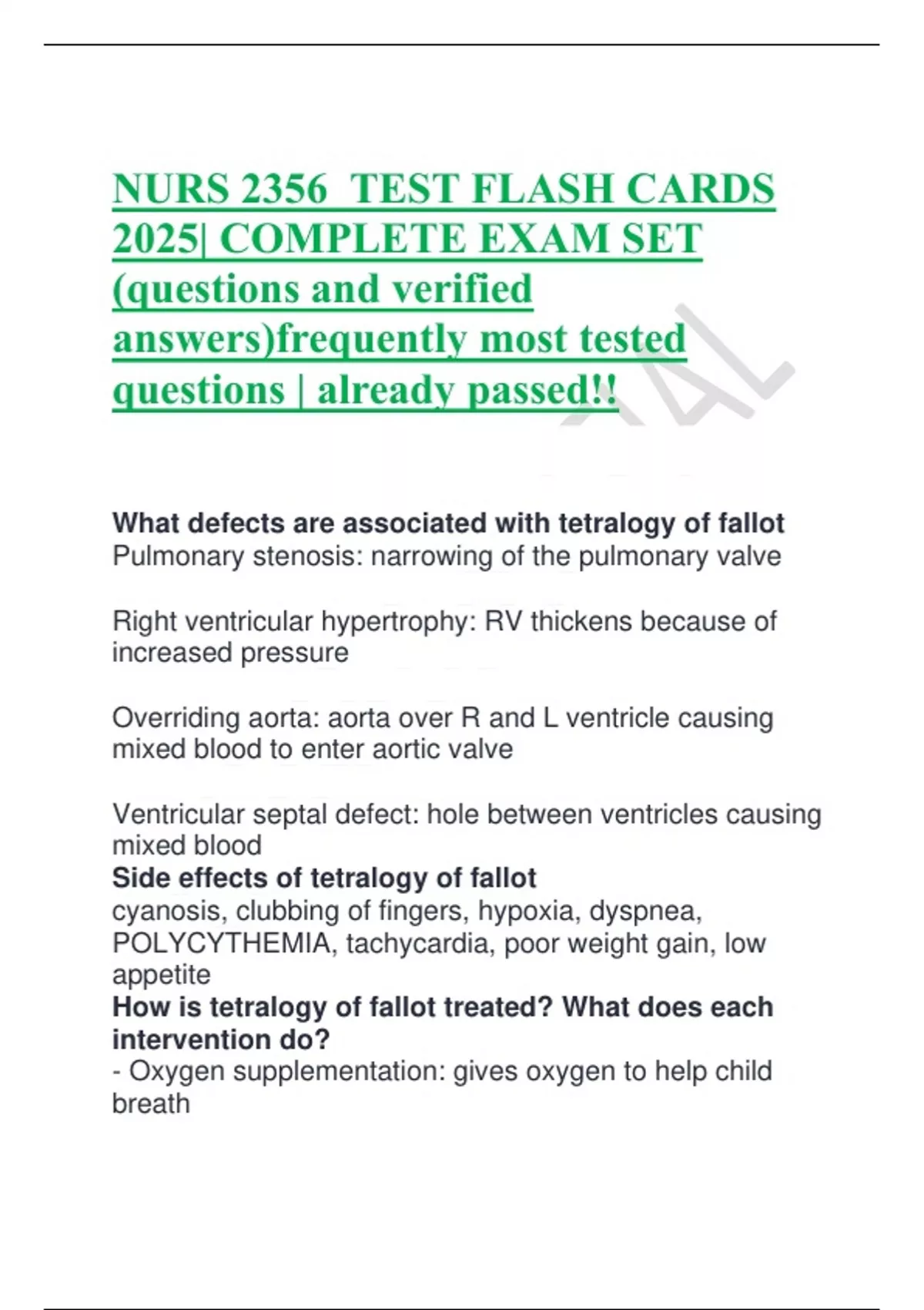 NURS 2356 TEST FLASH CARDS 2025| COMPLETE EXAM SET (questions and ...