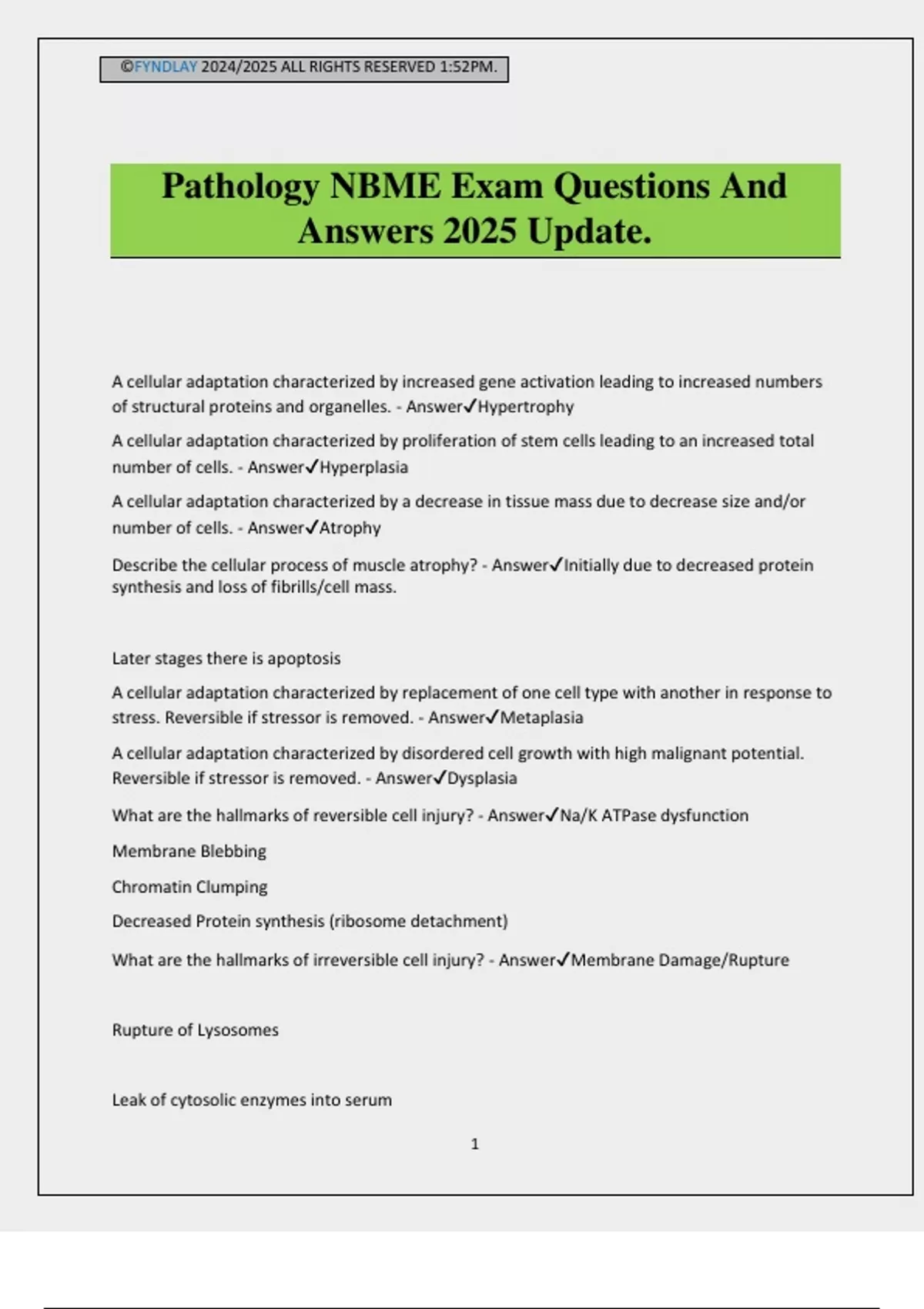 Pathology NBME Exam Questions And Answers 2025 Update. - Pathology NBME - Stuvia US