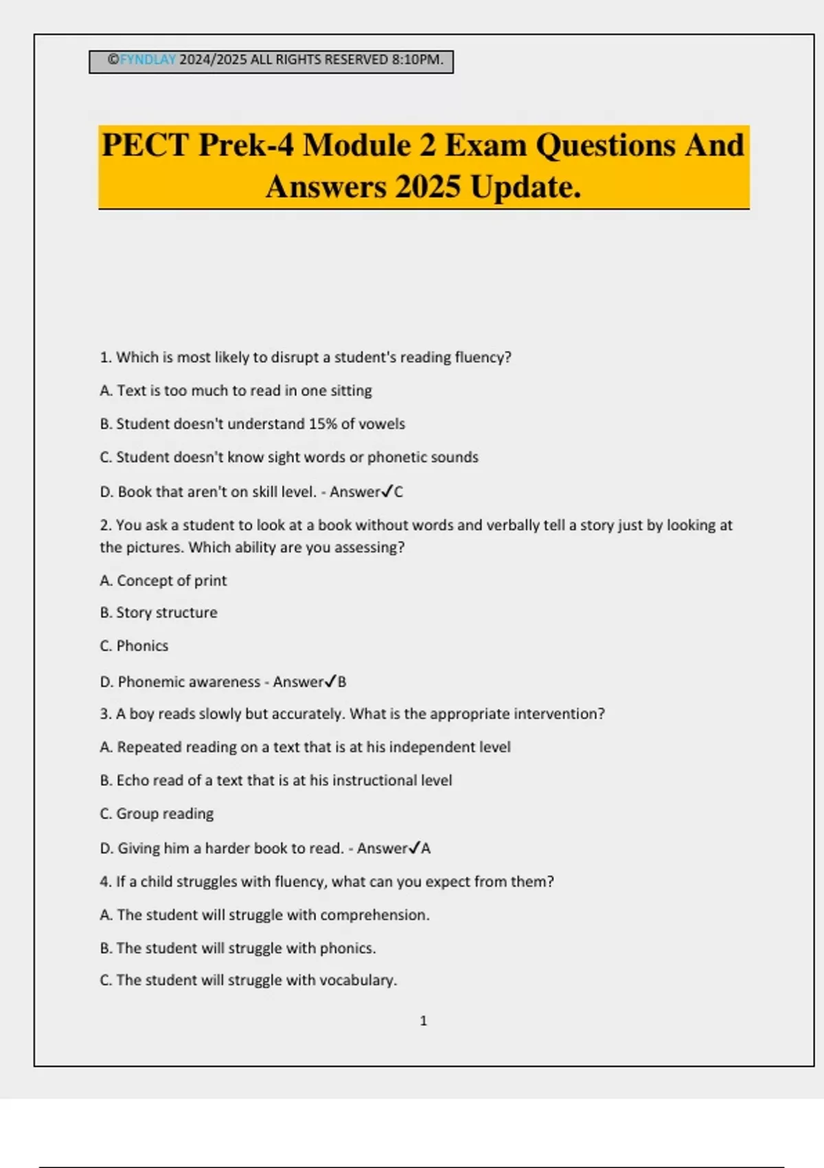 PECT Prek-4 Module 2 Exam Questions And Answers 2025 Update. - PECT ...