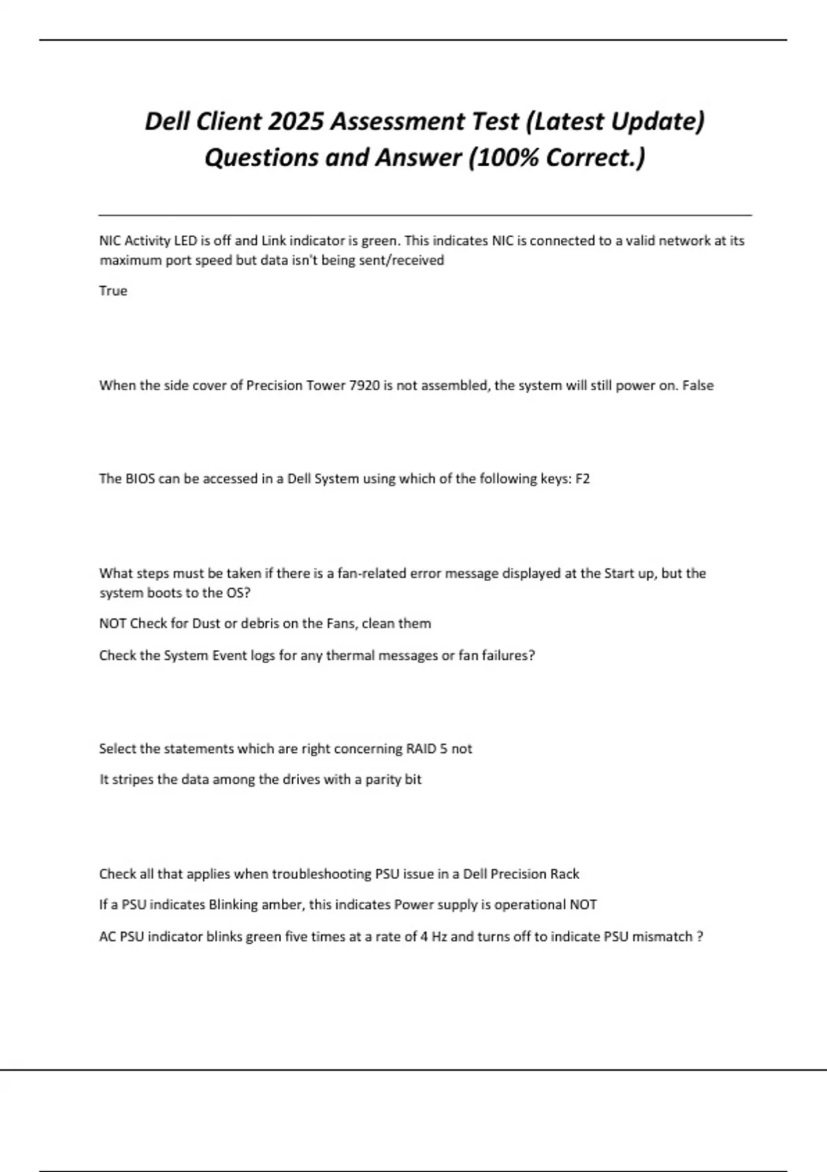 Dell Client Foundation 2025 Assessment Test (100 out of 100) Questions ...