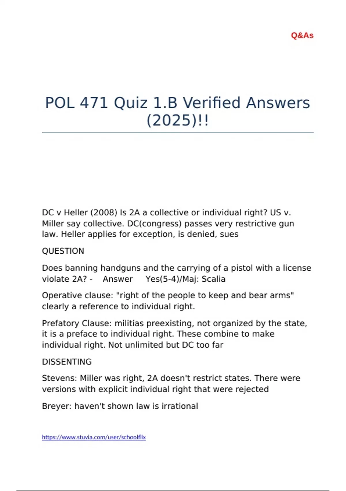 POL 471 Quiz 1.B Verified Answers (2025)!! - POL 471 - Stuvia US