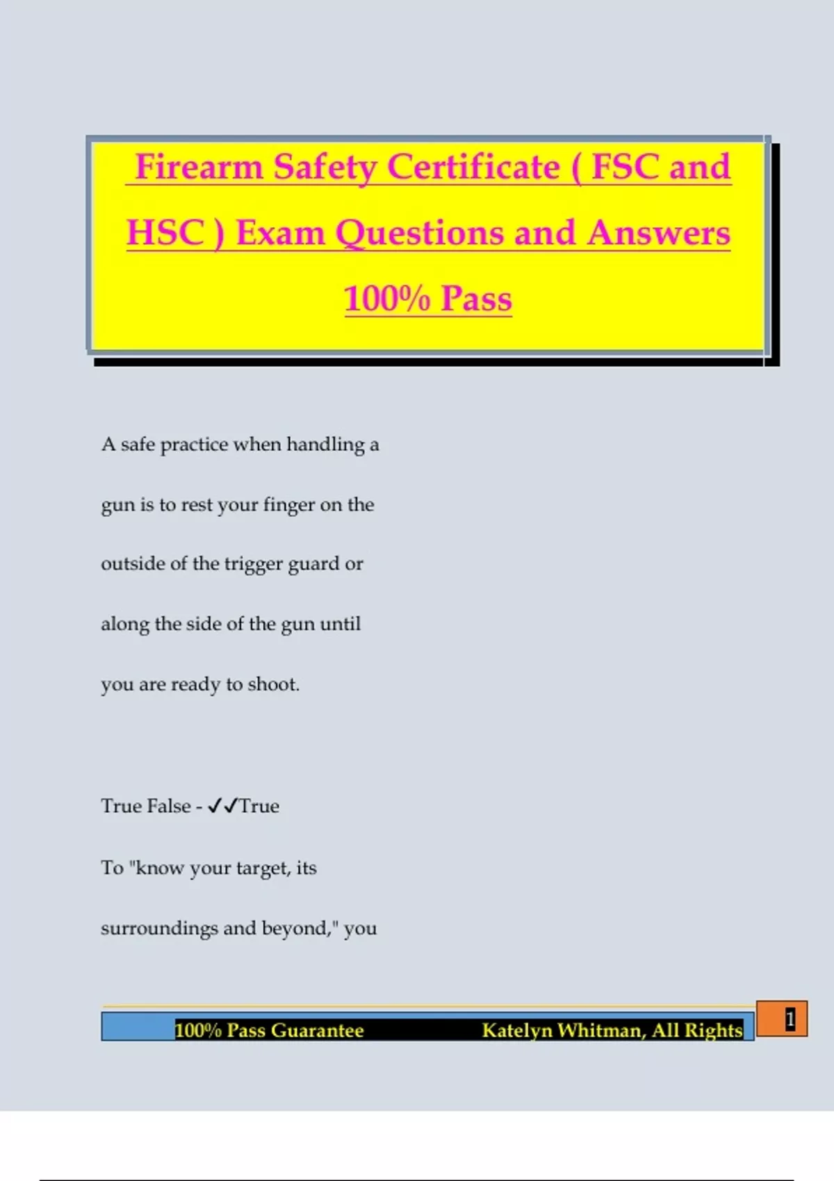 Firearm Safety Certificate ( FSC and HSC ) Exam Questions and Answers 100% Pass - Firearm Safety ...