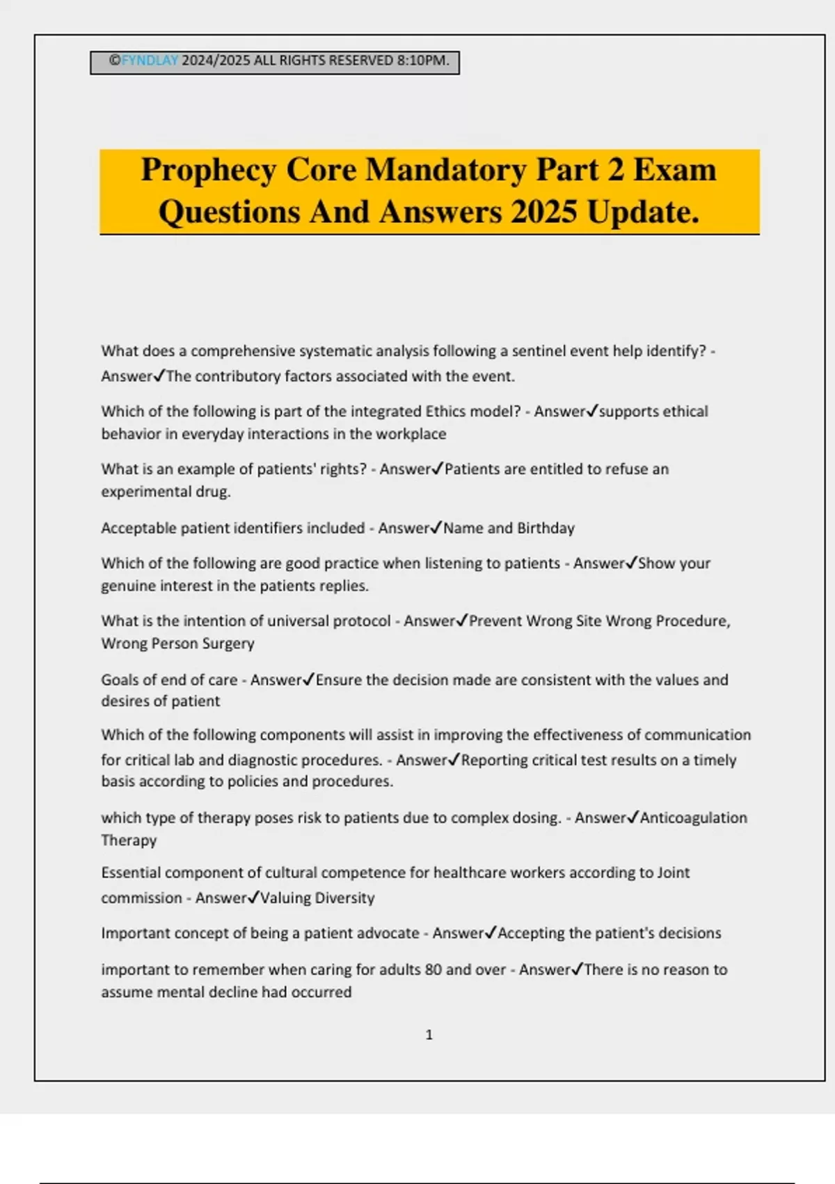 Prophecy Core Mandatory Part 2 Exam Questions And Answers 2025 Update ...