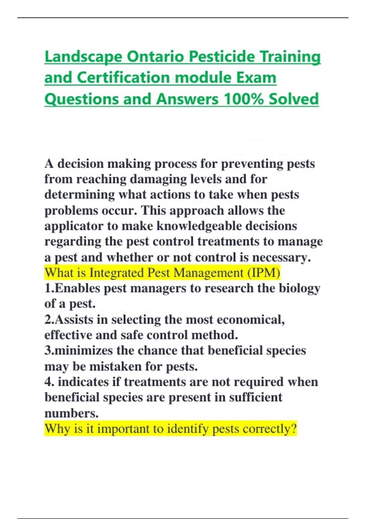 Landscape Ontario Pesticide Training and Certification module Exam ...