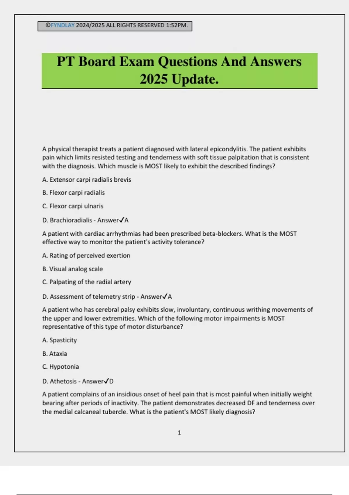 PT Board Exam Questions And Answers 2025 Update. - PT Board - Stuvia US