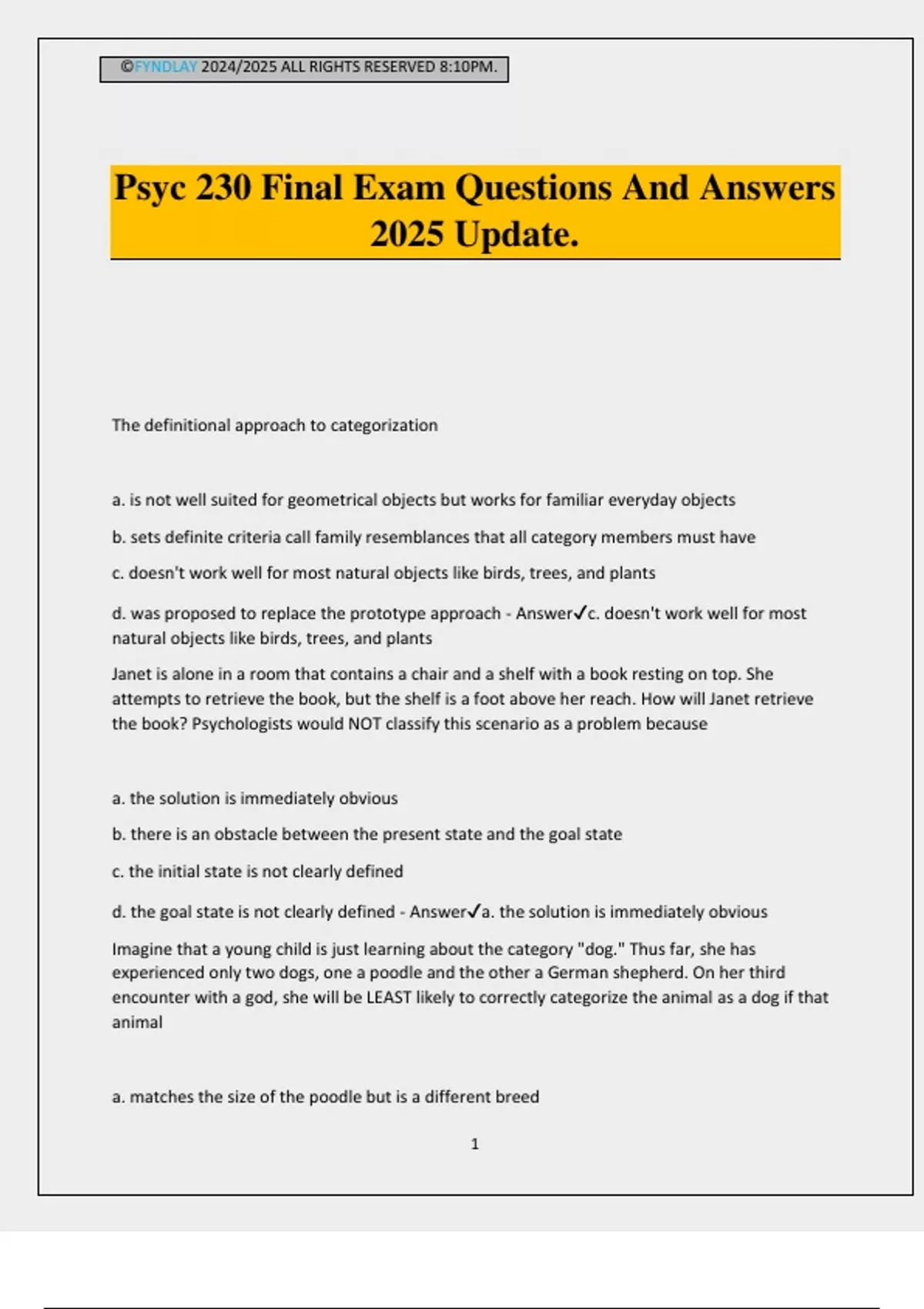 Psyc 230 Final Exam Questions And Answers 2025 Update. - PSYC 230 ...