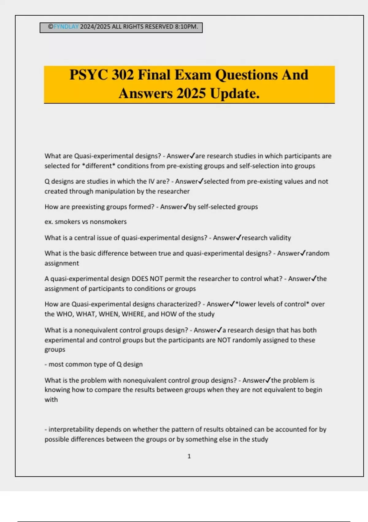 PSYC 302 Final Exam Questions And Answers 2025 Update. - PSYC 302 ...