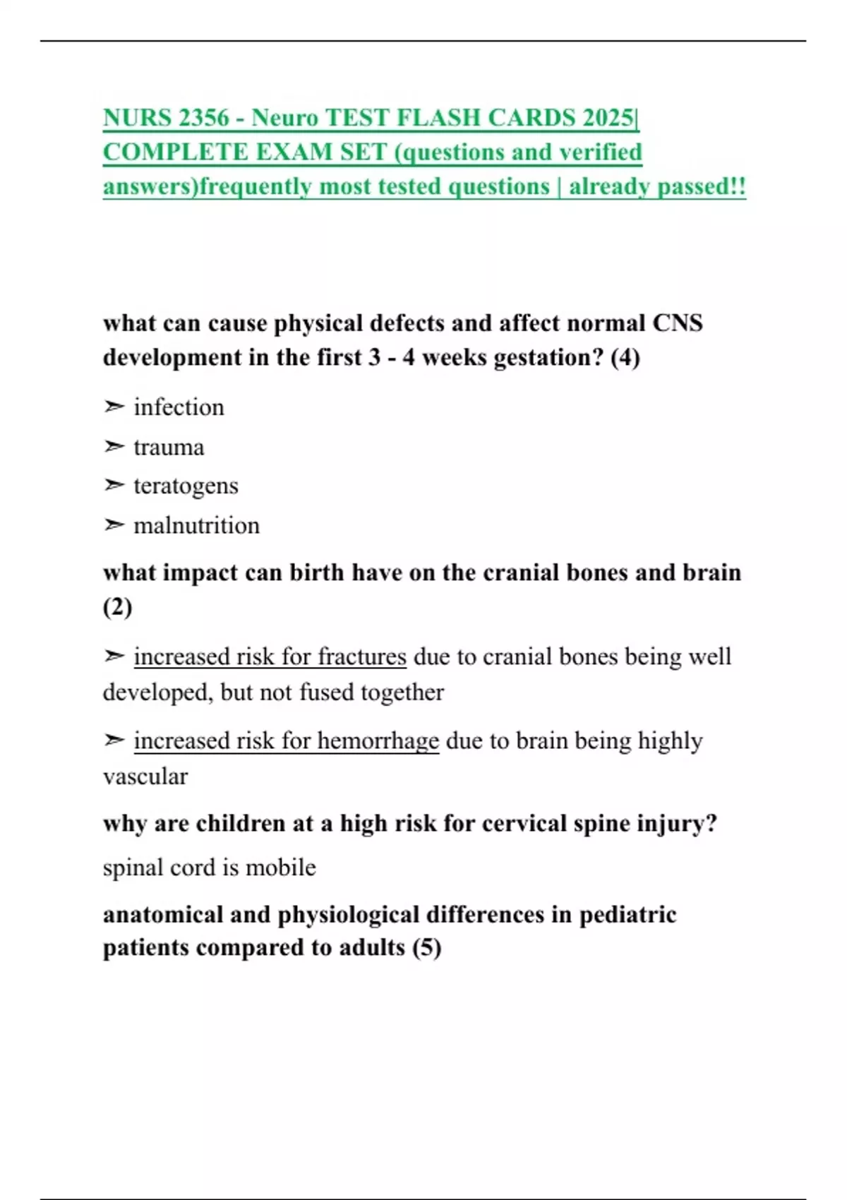 NURS 2356 - Neuro TEST FLASH CARDS 2025| COMPLETE EXAM SET (questions ...
