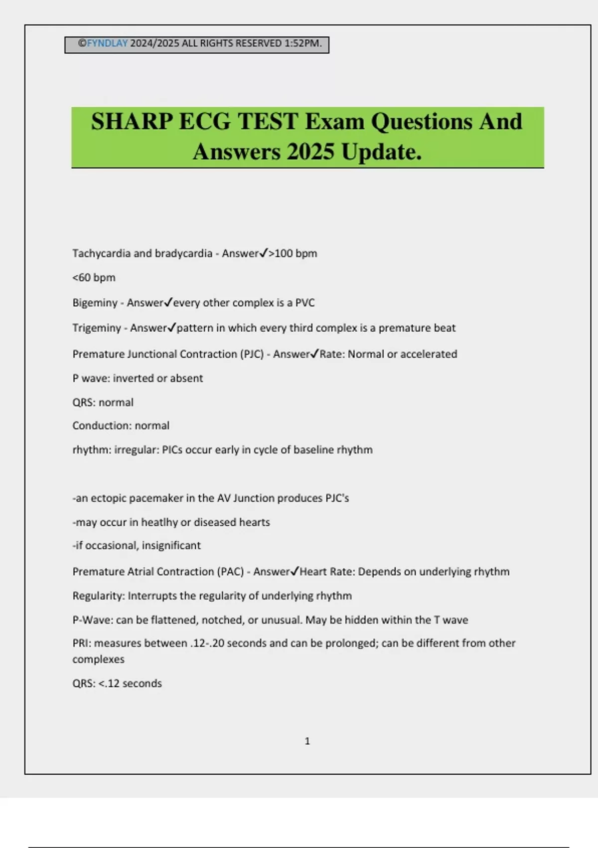 SHARP ECG TEST Exam Questions And Answers 2025 Update - SHARP ECG ...