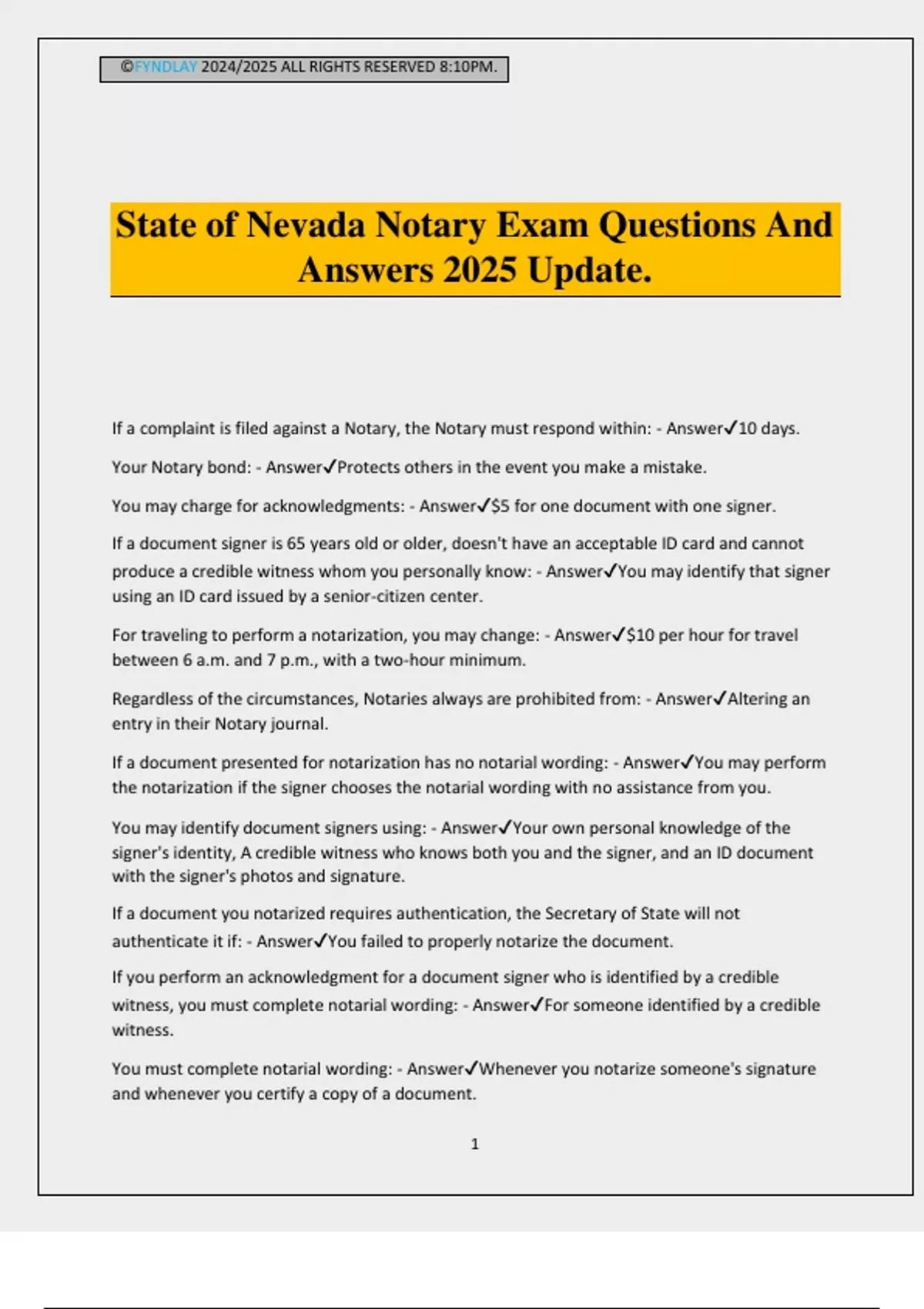 State of Nevada Notary Exam Questions And Answers 2025 Update. - State ...