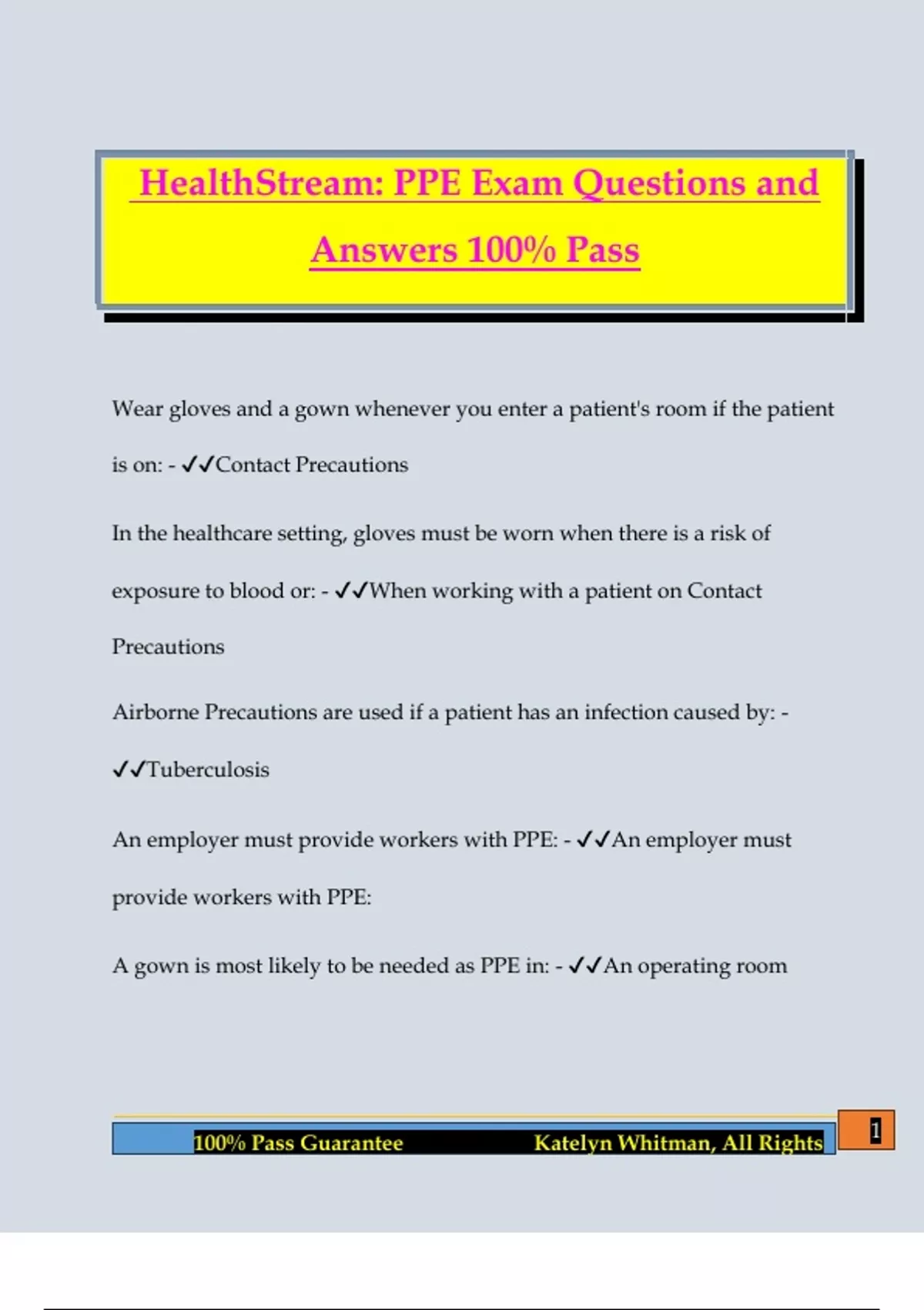 HealthStream: PPE Exam Questions and Answers 100% Pass - Healthstream ...