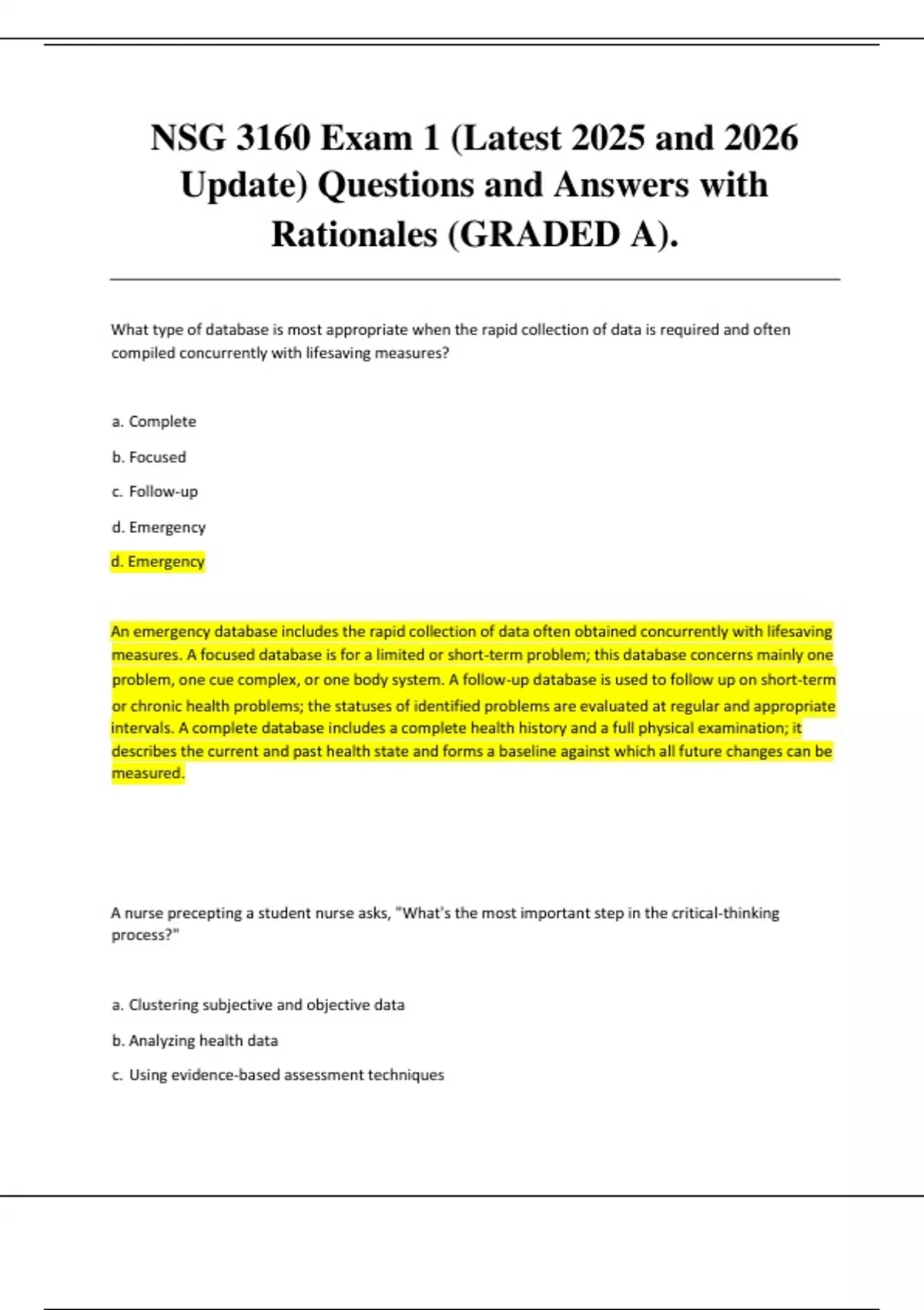 Exam 1, Exam 2 and Exam 3: NSG3160 / NSG 3160 Package Deal (Latest 2025 ...