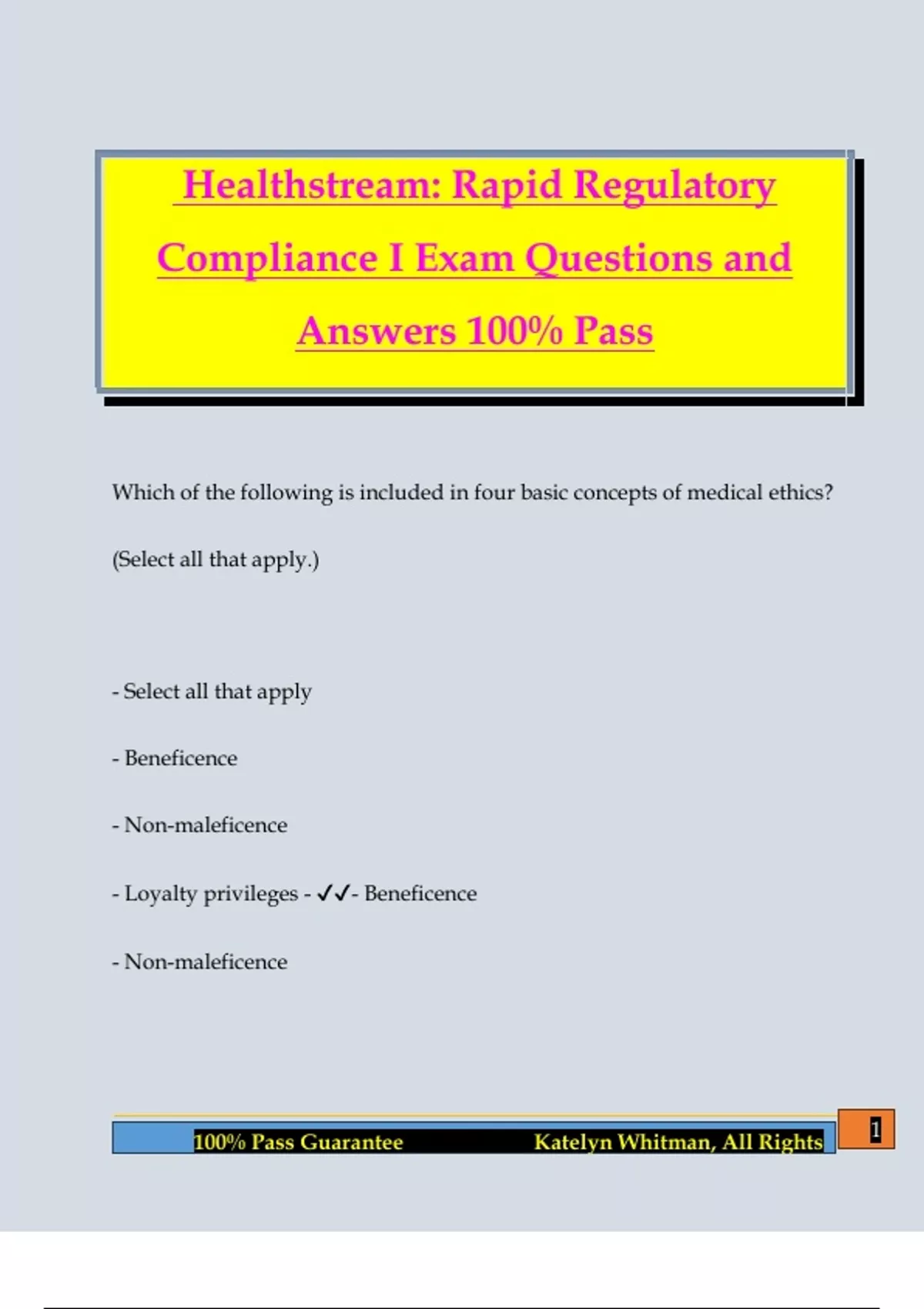 Healthstream: Rapid Regulatory Compliance I Exam Questions and Answers ...