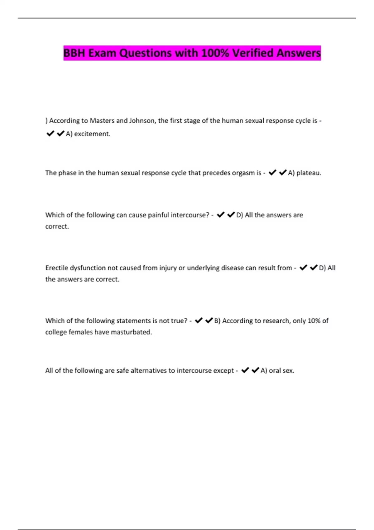 BBH Exam Questions with 100% Verified Answers - BBH - Stuvia US