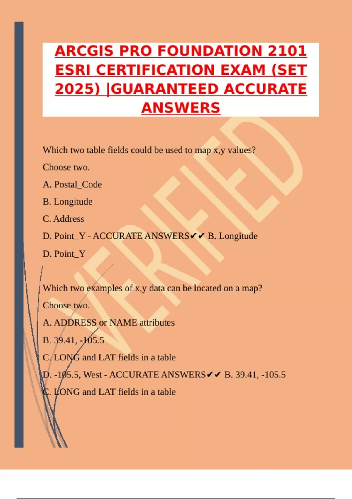 ARCGIS PRO FOUNDATION 2101 ESRI CERTIFICATION EXAM (SET 2025 ...