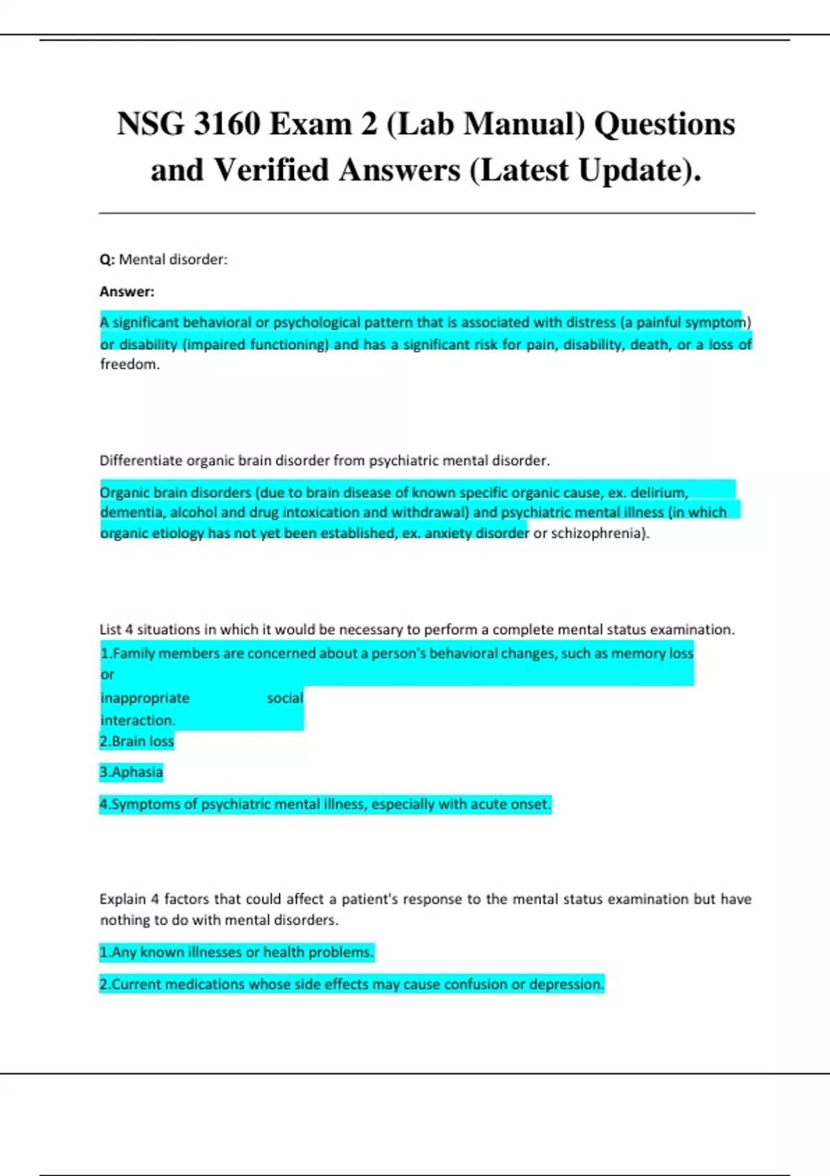 Exam 2: NSG3160 / NSG 3160 Package Deal (Latest 2025/ 2026 Update ...