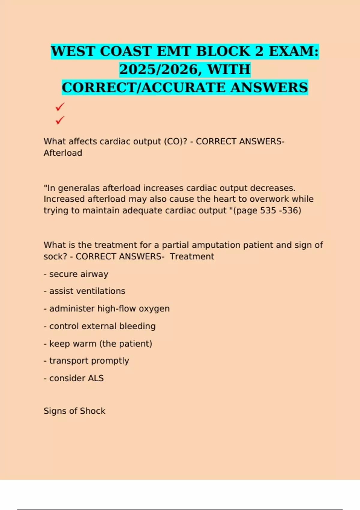 WEST COAST EMT BLOCK 2 EXAM: 2025/2026, WITH CORRECT/ACCURATE ANSWERS ...