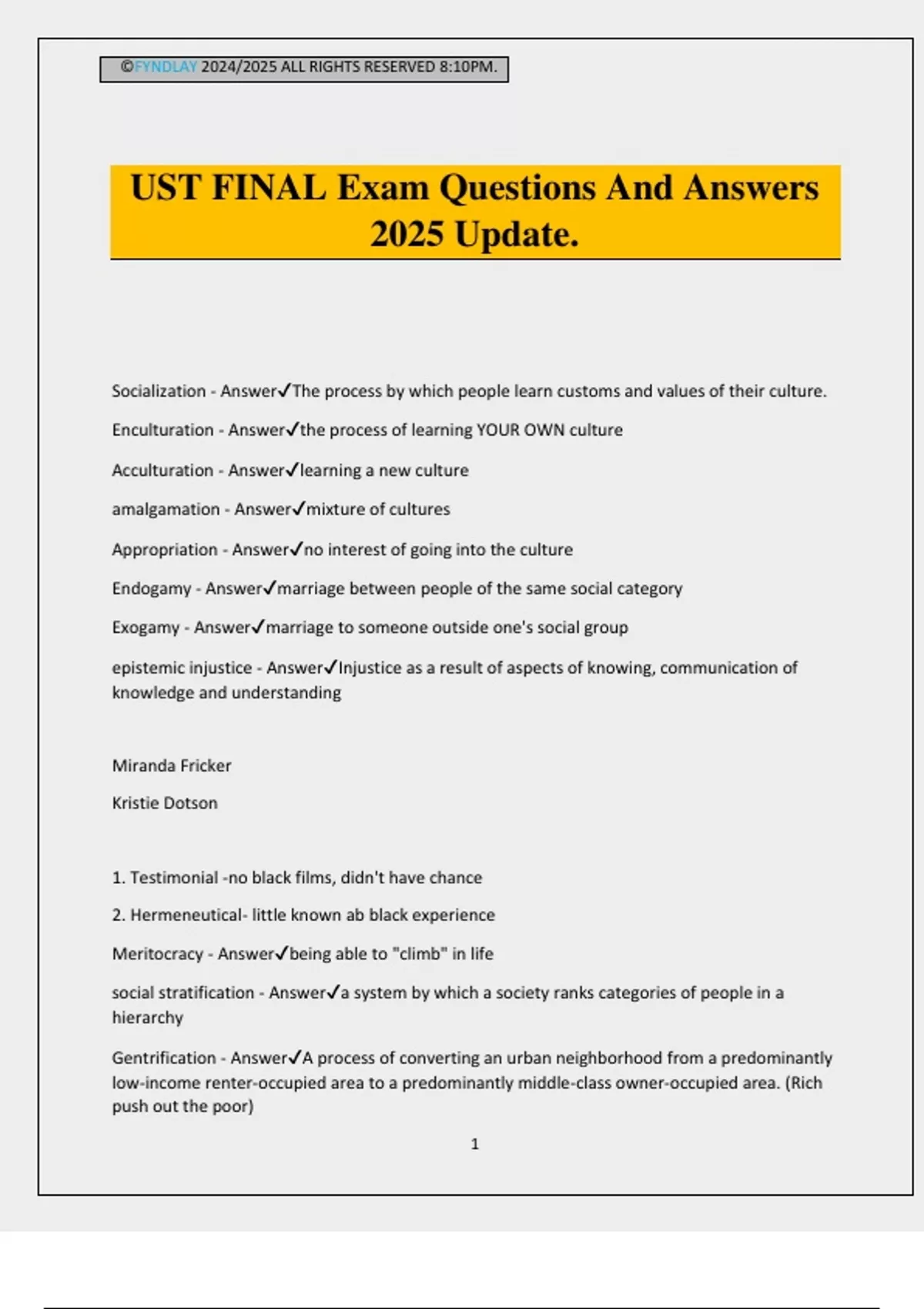 UST FINAL Exam Questions And Answers 2025 Update. - UST - Stuvia US