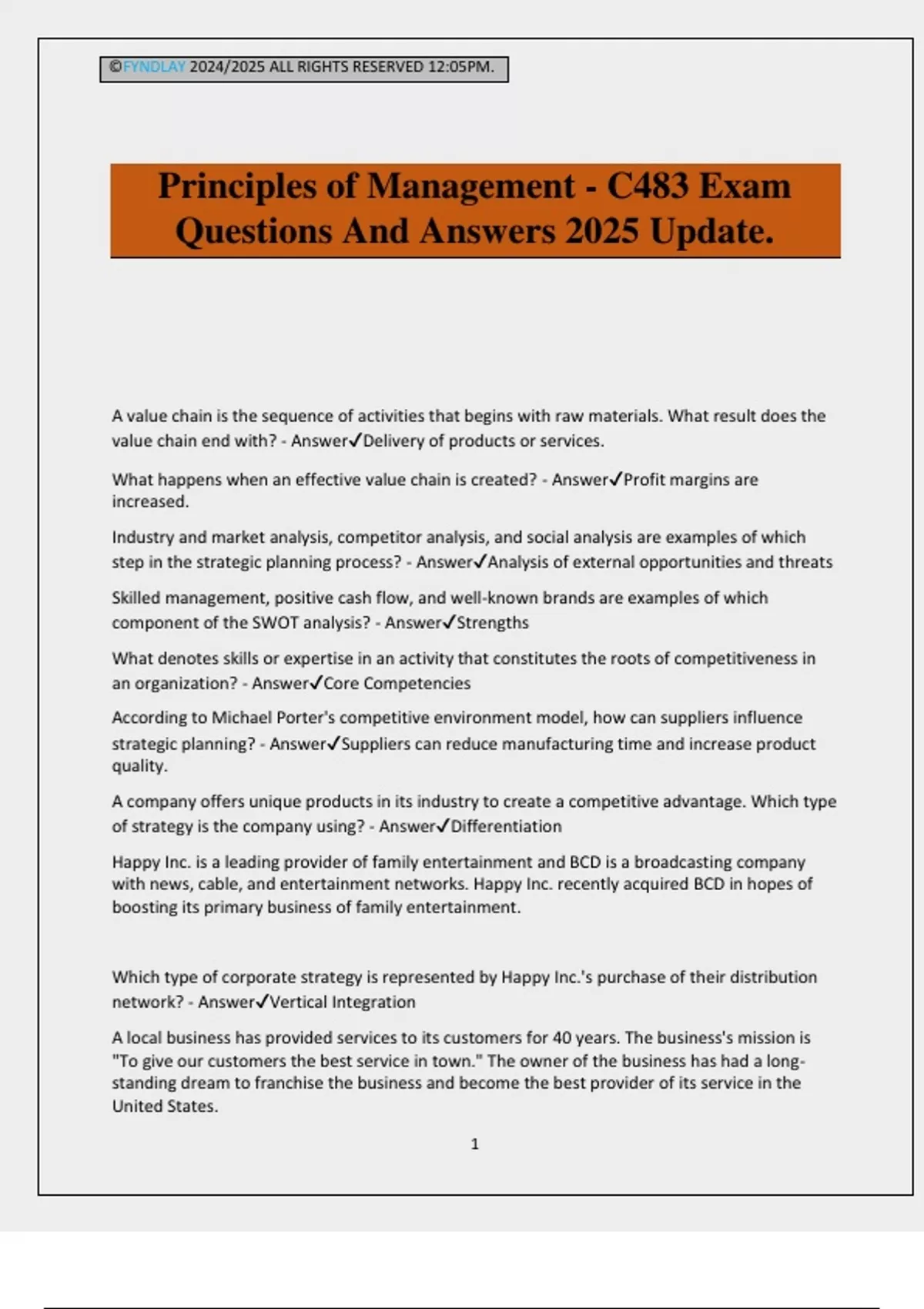 Principles of Management - C483 Exam Questions And Answers 2025 Update ...