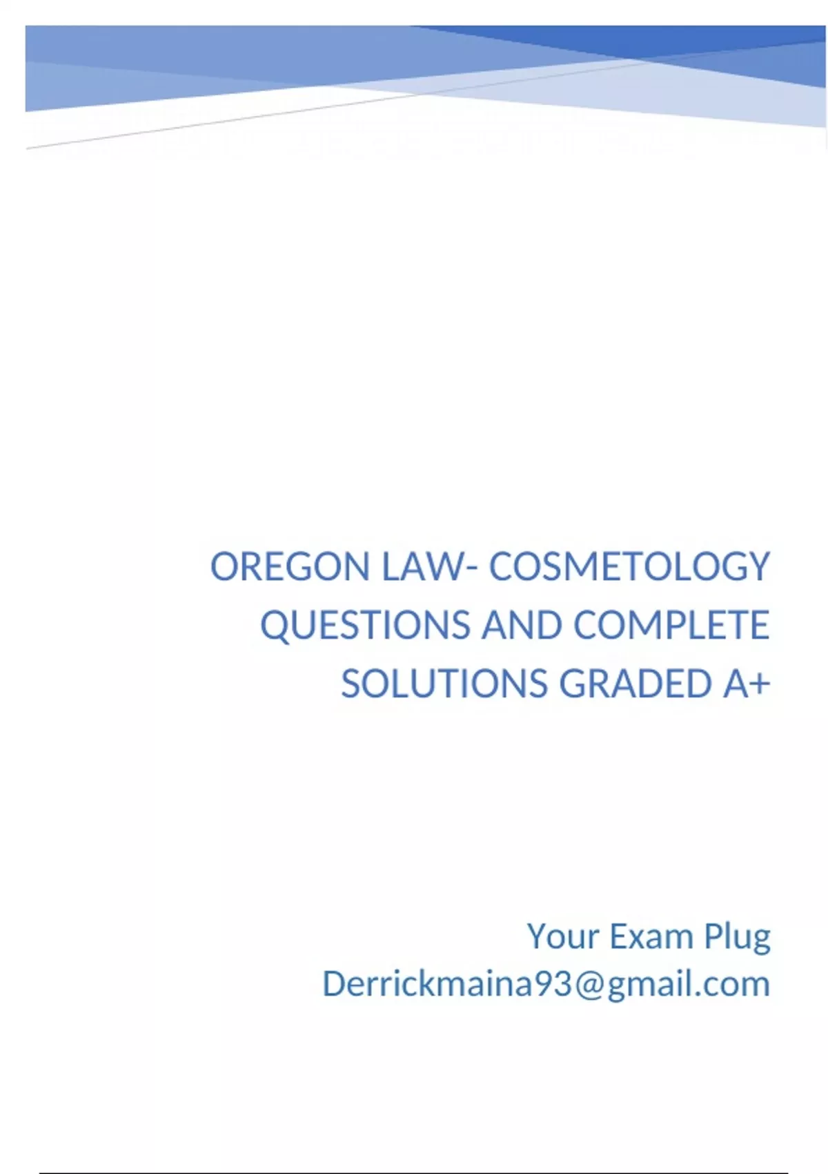 Oregon law- cosmetology Questions and Complete Solutions Graded A+ ...