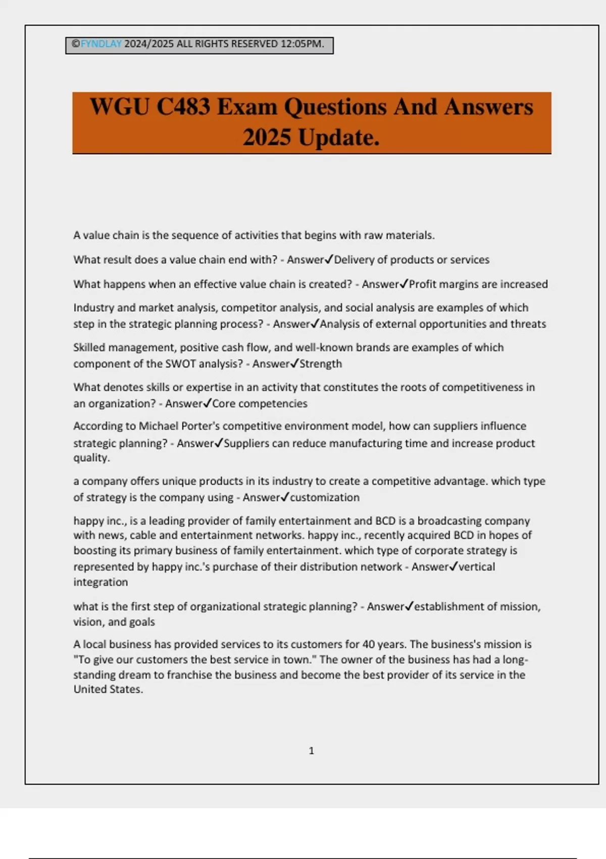 WGU C483 Exam Questions And Answers 2025 Update. - WGU C483 - Stuvia US