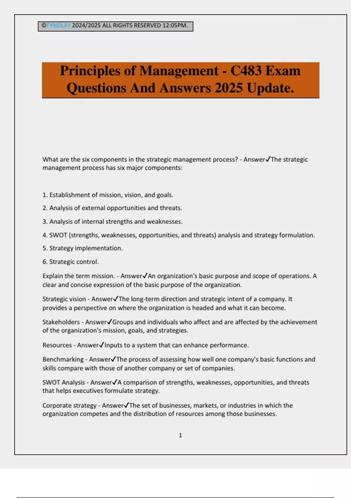 Principles of Management - C483 Exam Questions And Answers 2025 Update ...