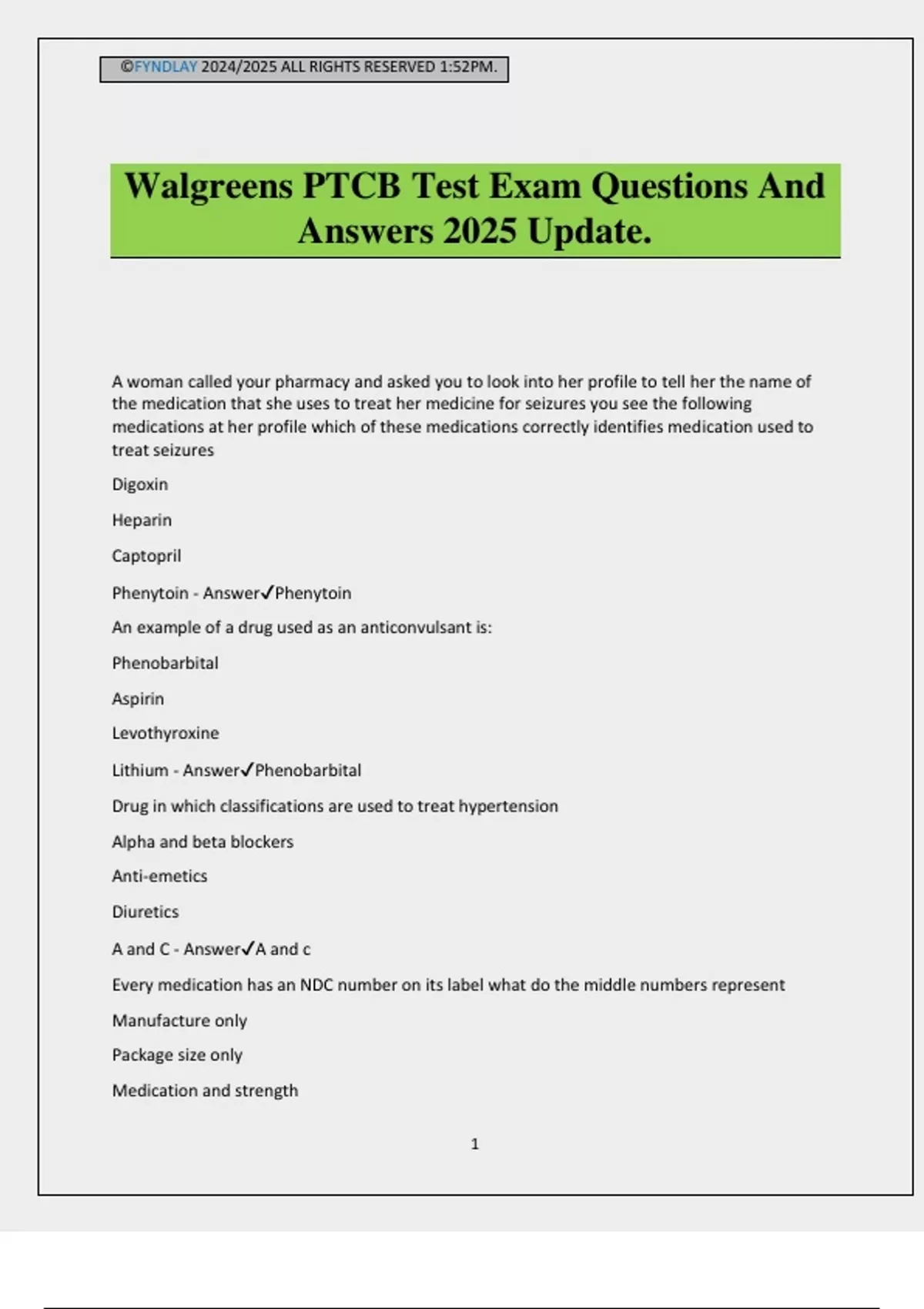 Walgreens PTCB Test Exam Questions And Answers 2025 Update. - Walgreens ...