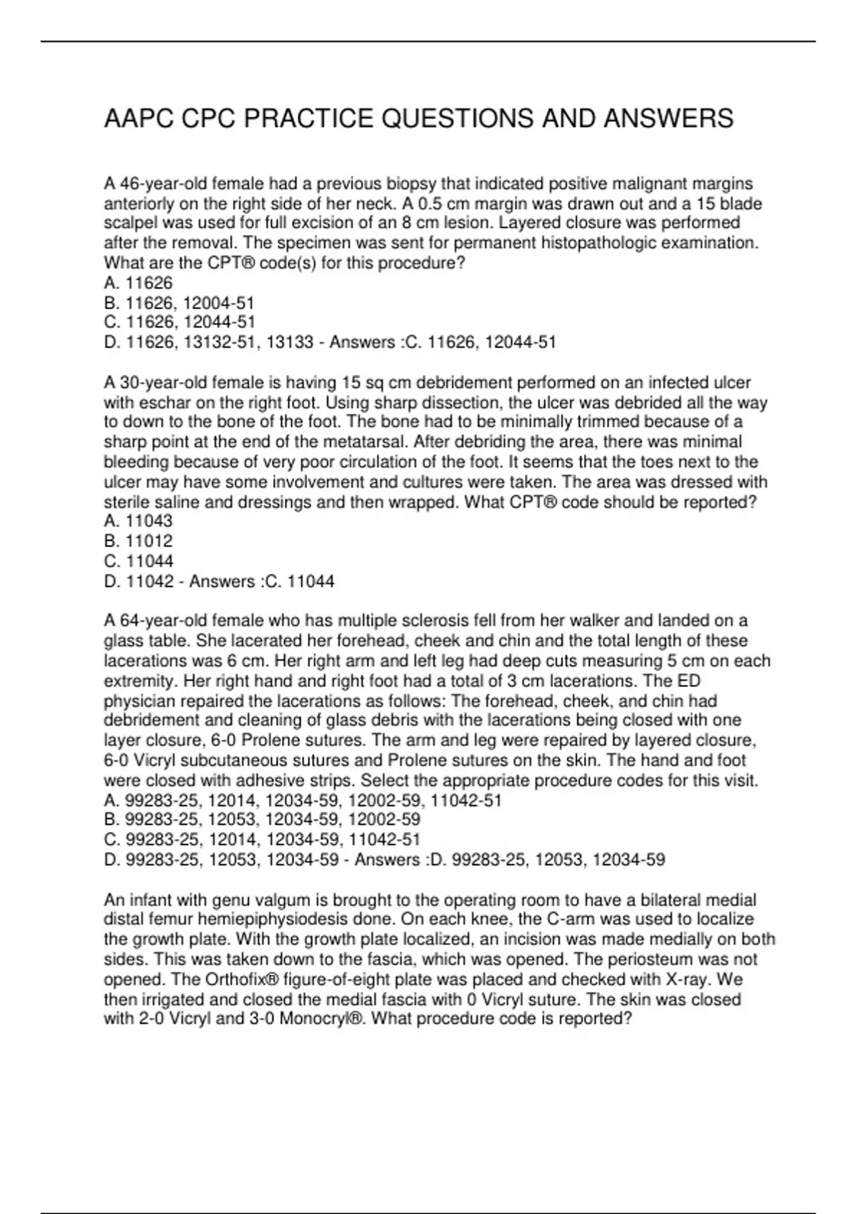 AAPC CPC PRACTICE QUESTIONS AND ANSWERS - CPC - Stuvia US