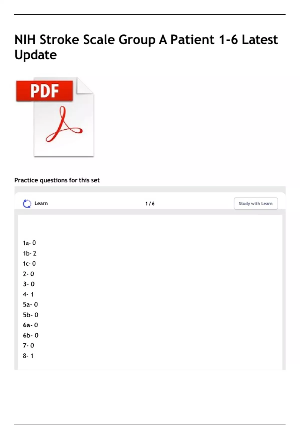 NIH Stroke Scale Group A Patient 1-6 Latest Update - NIH Stroke Scale ...
