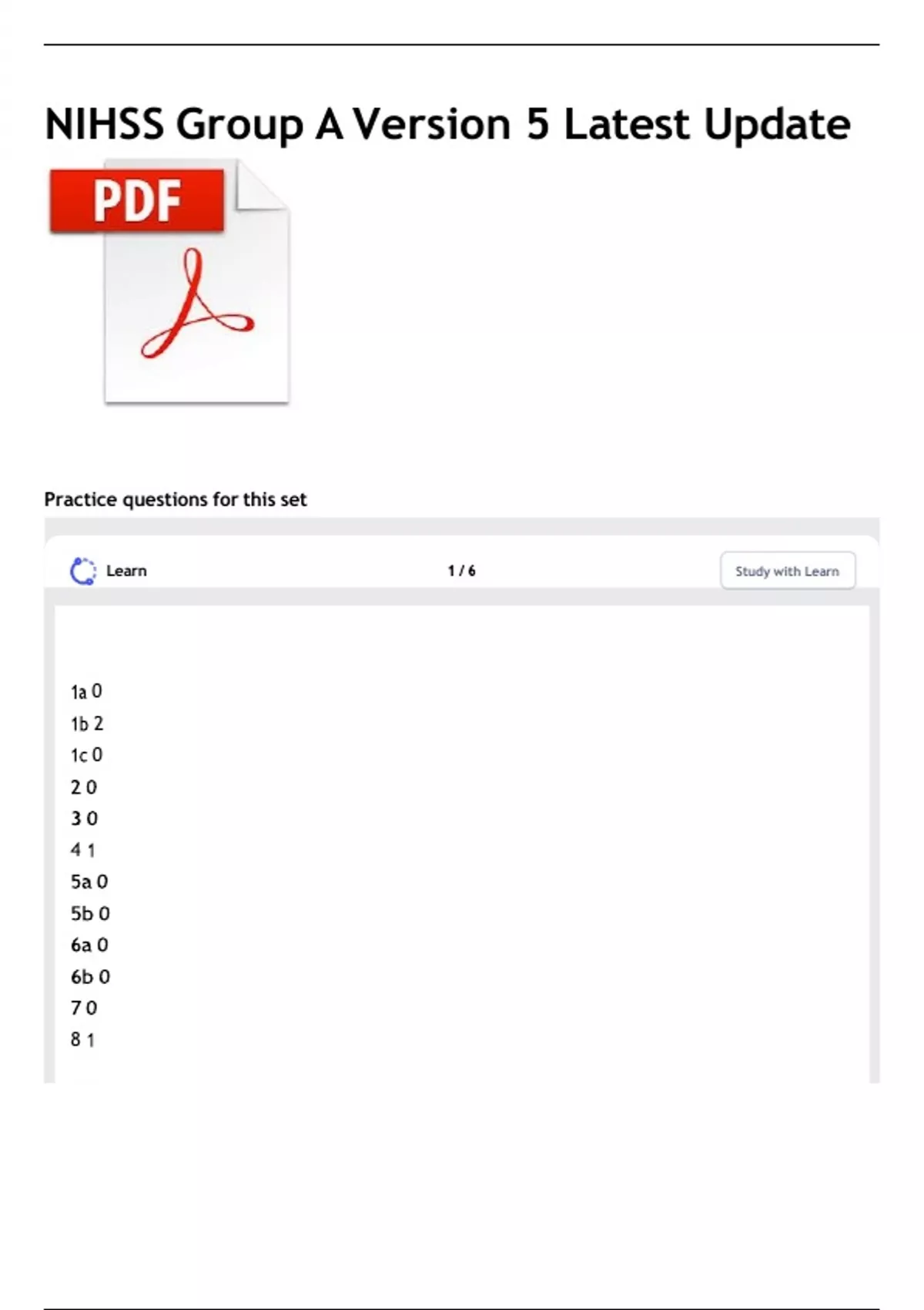 NIHSS Group A Version 5 Latest Update - NIHSS - Stuvia US