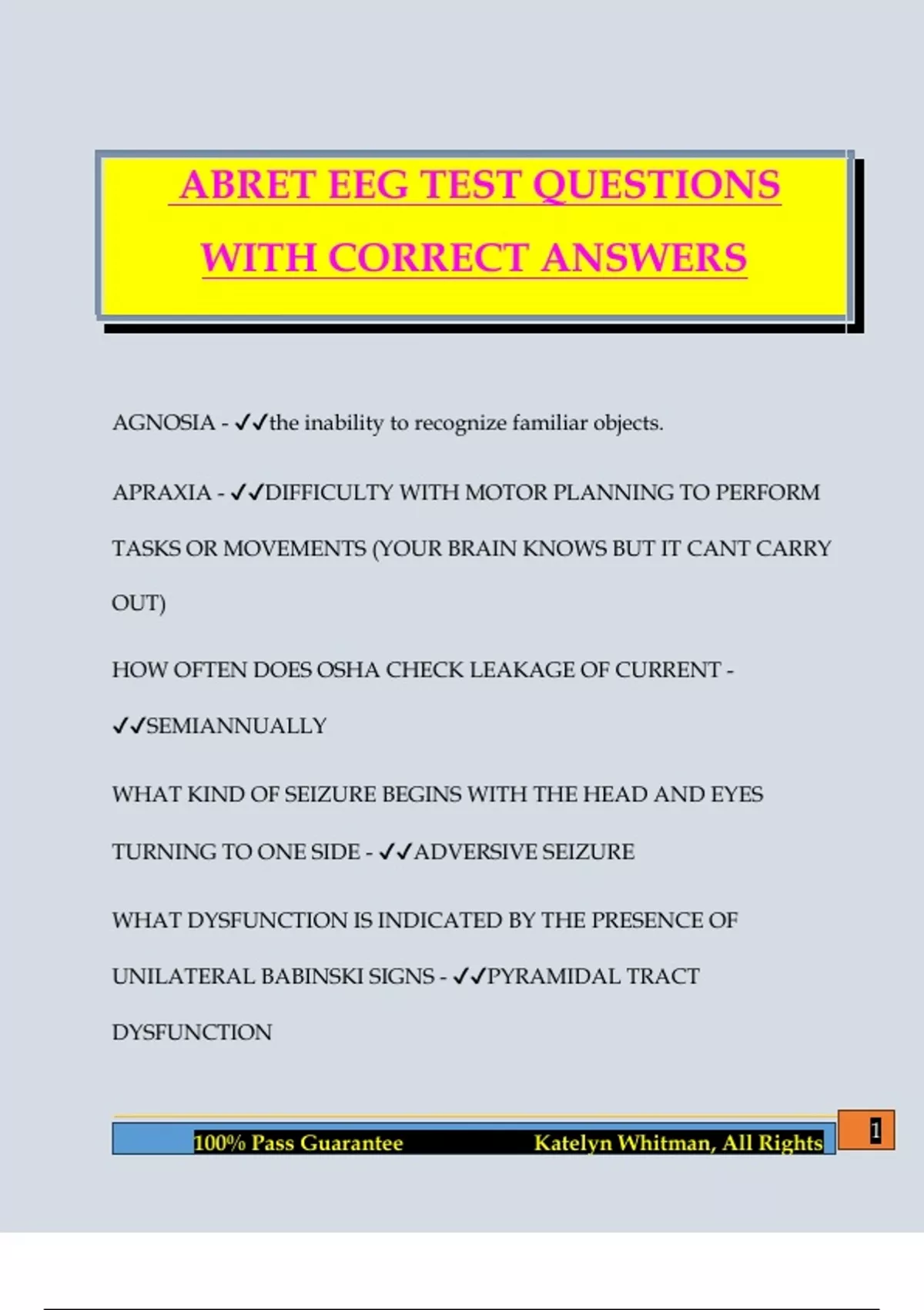 ABRET EEG TEST QUESTIONS WITH CORRECT ANSWERS - ABRET - Stuvia US