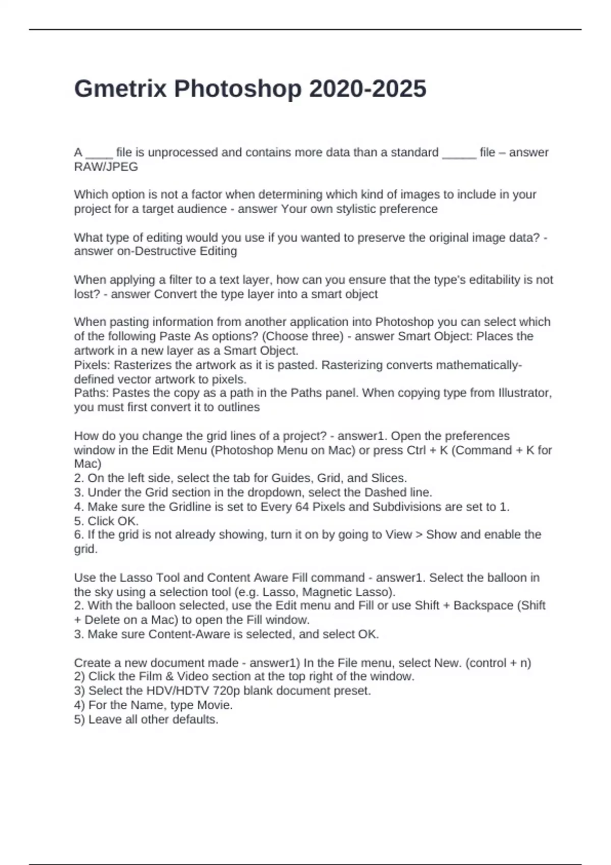 Gmetrix Photoshop Questions and Answers - PHOTOSHOP GMETRIX - Stuvia US