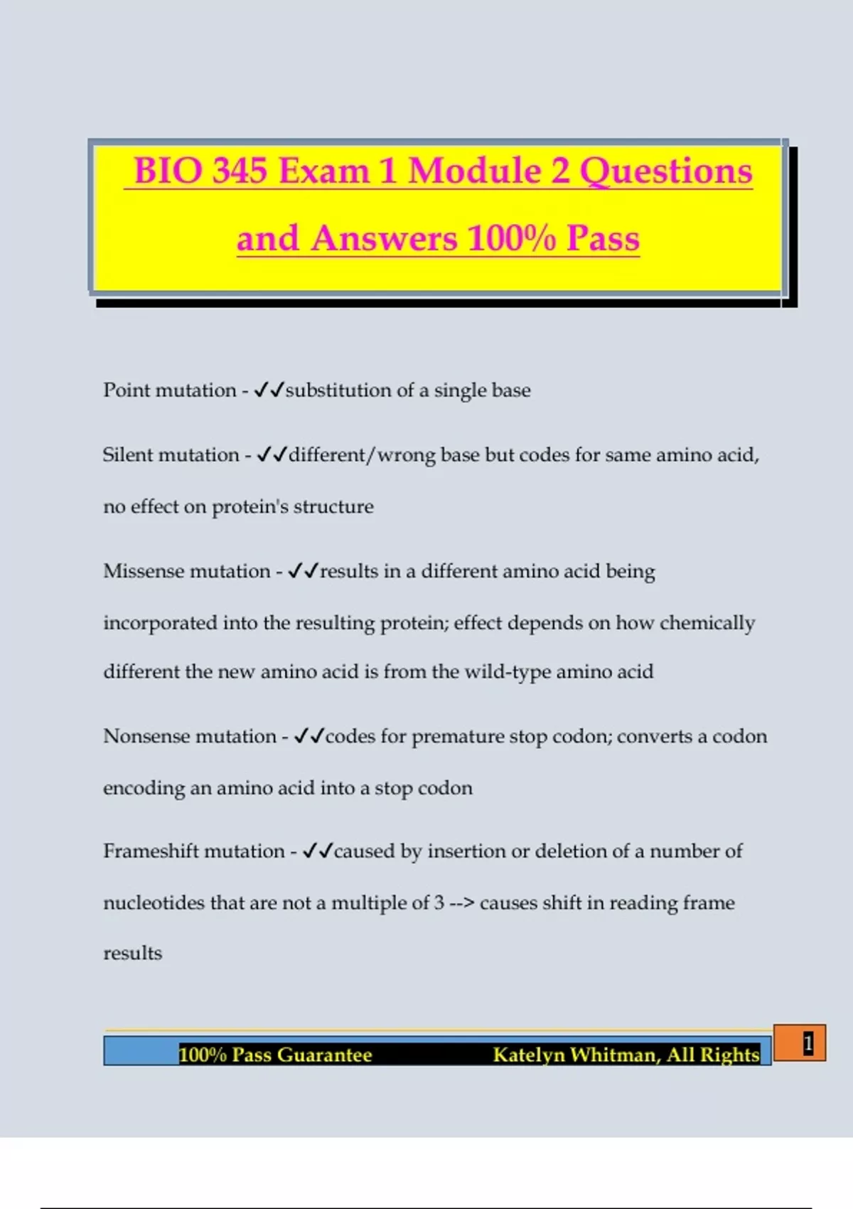 BIO 345 Exam 1 Module 2 Questions and Answers 100% Pass - BIO 345 - Stuvia US