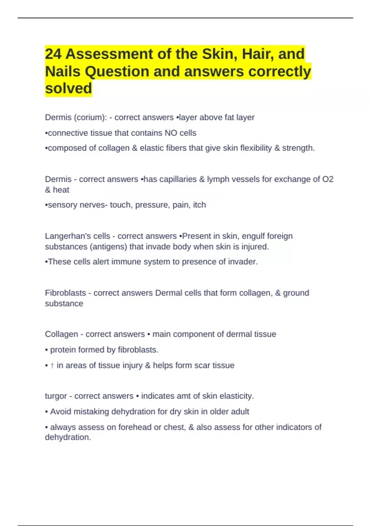 PACKAGE DEAL OF HEALTH ASSESSMENT (SKIN,HAIR & NAILS) QUESTIONS WITH ...