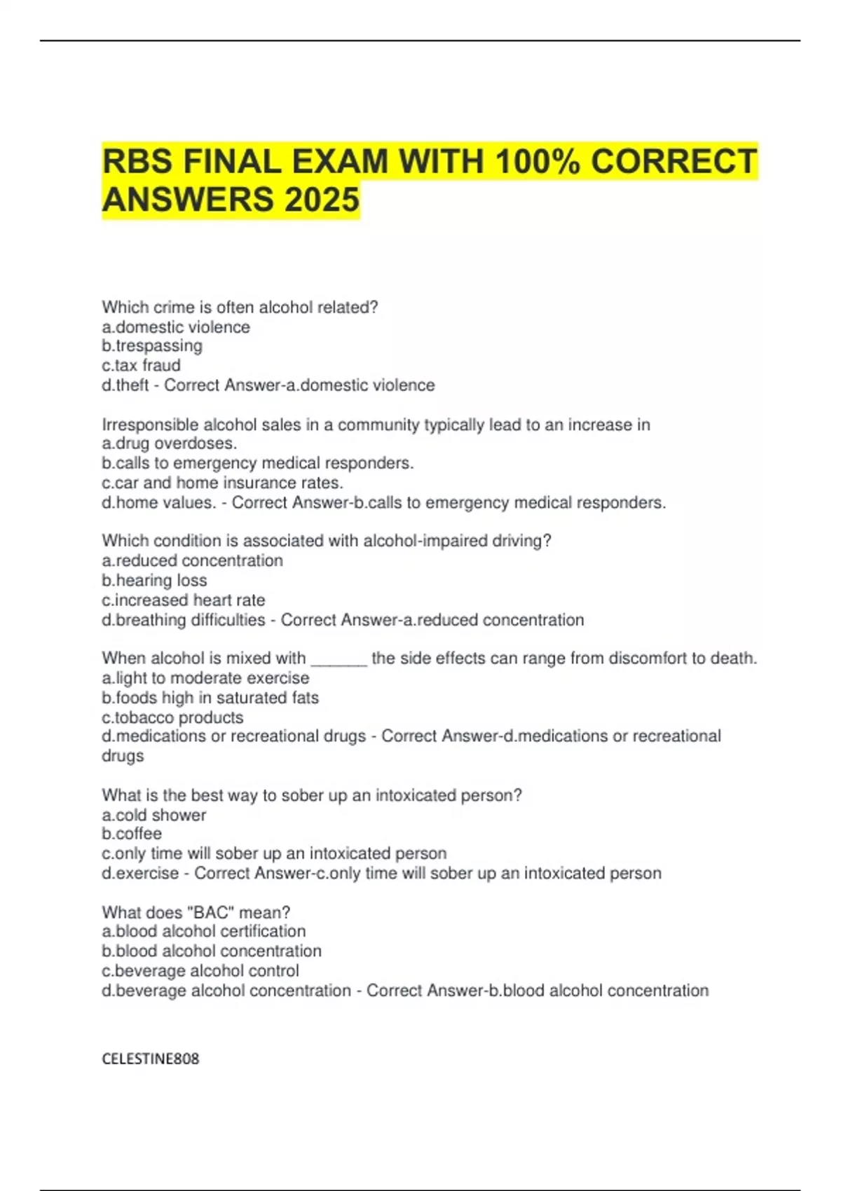 RBS FINAL EXAM WITH 100% CORRECT ANSWERS 2025 - Rbs - Stuvia US