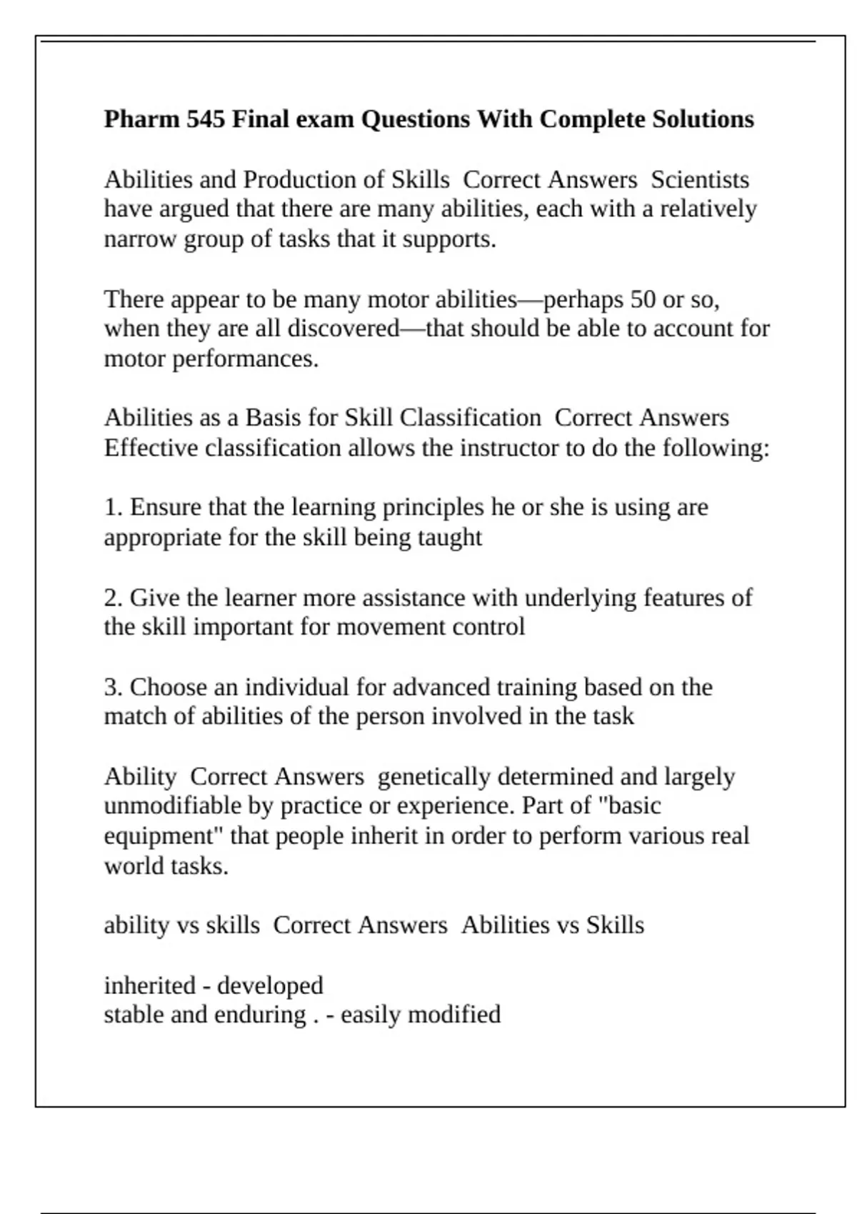 Pharm 545 Final exam Questions With Complete Solutions - Pharm 545 - Stuvia US