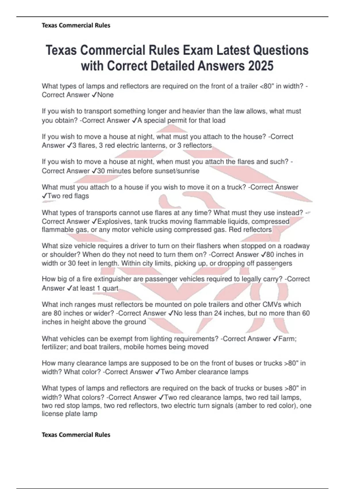 Texas Commercial Rules Exam Latest Questions with Correct Detailed ...