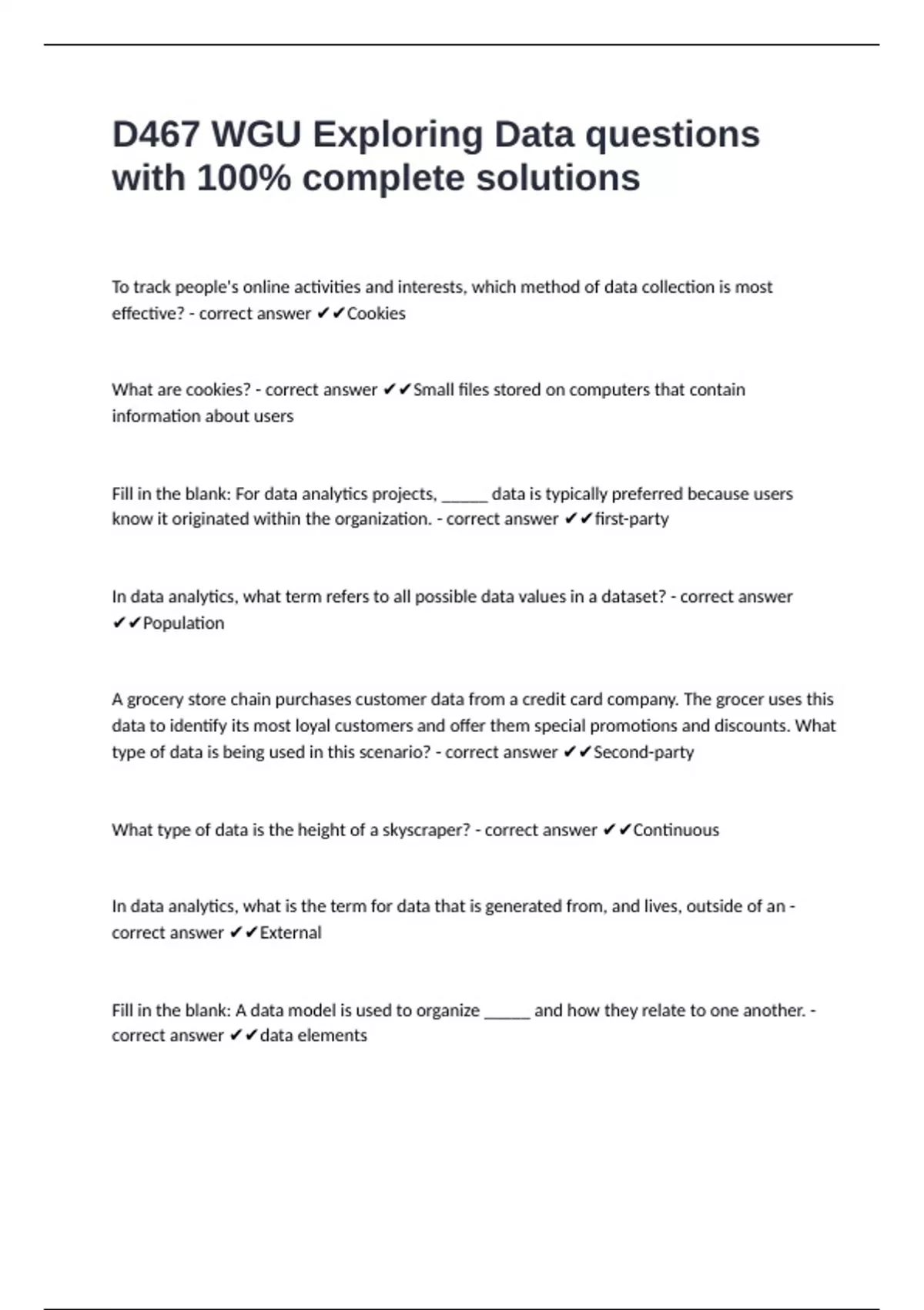 D467 WGU Exploring Data questions with 100% complete solutions - WGU ...
