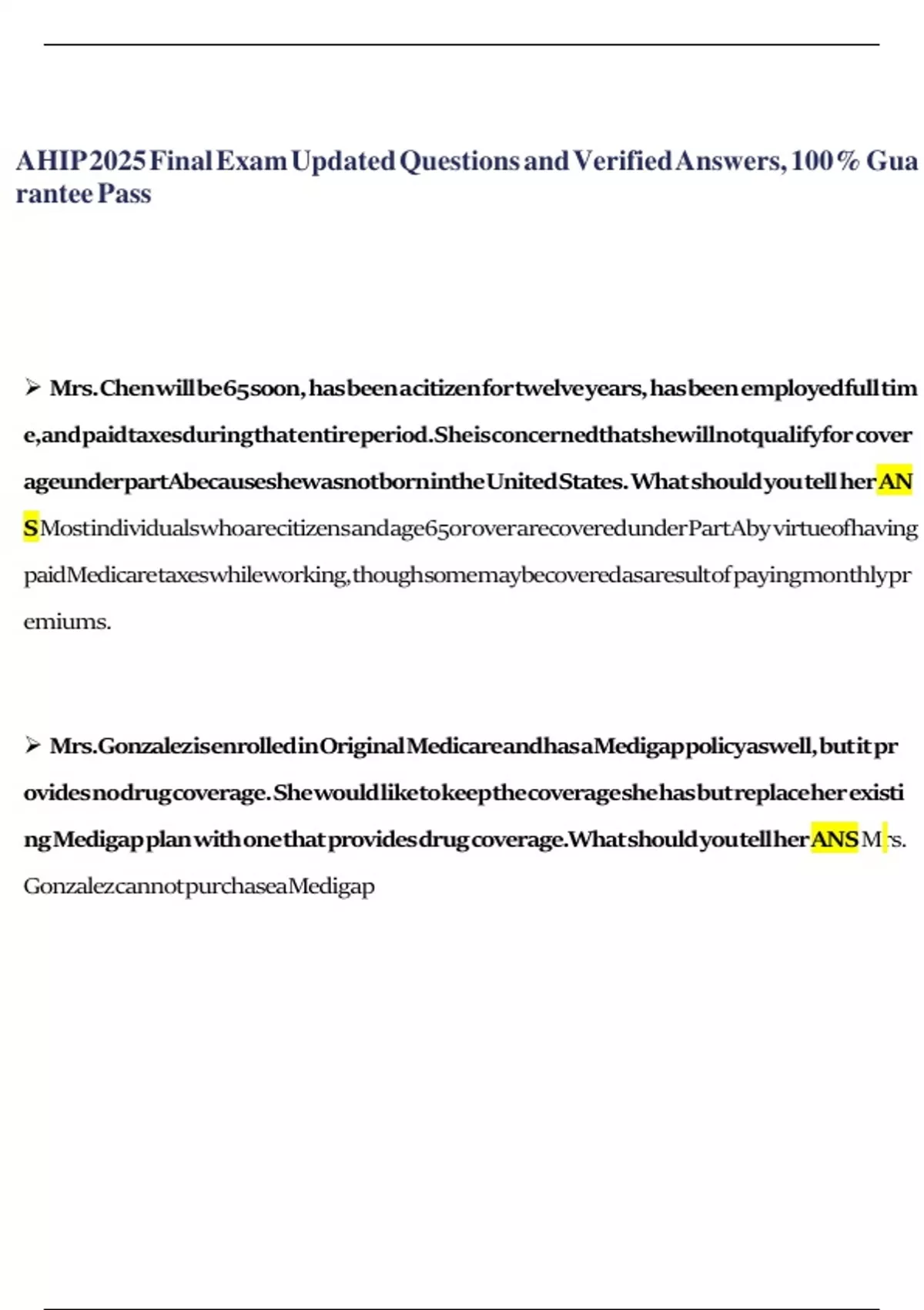 AHIP 2025 Final Exam Updated Questions and Verified Answers, 100% Gua ...