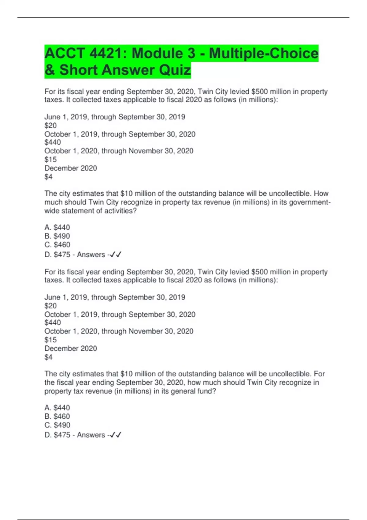 ACCT 4421: Module 3 - Multiple-Choice & Short Answer Quiz - ACCT 4421 ...