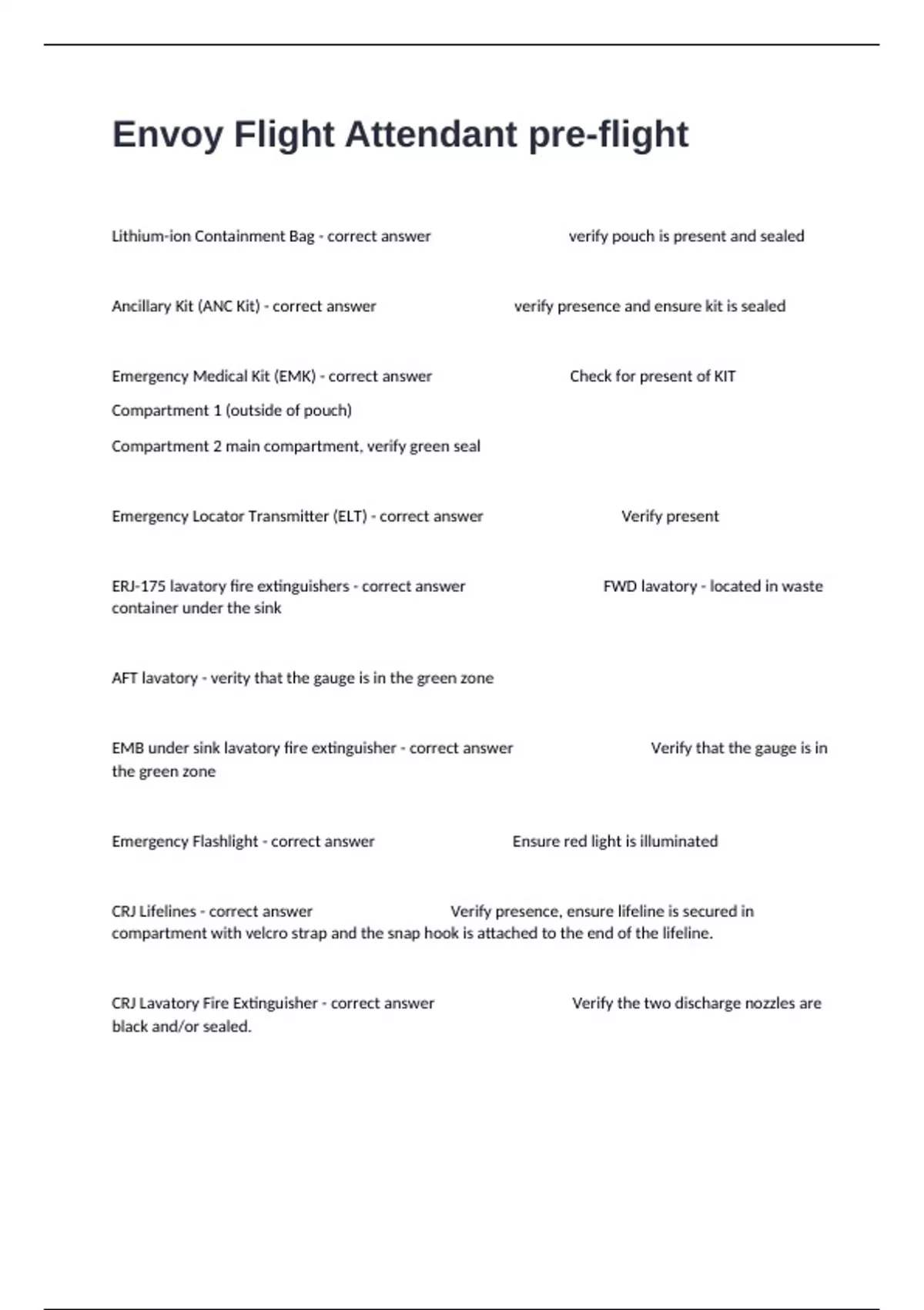 Envoy Flight Attendant pre-flight Exam With Correct Actual Questions ...