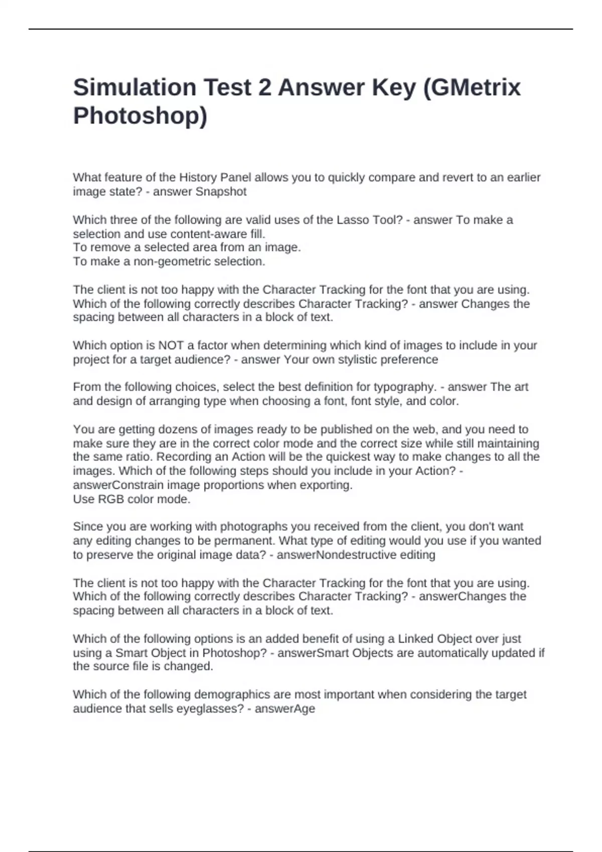 Simulation Test 2 Answer Key (GMetrix Photoshop) Questions and Answers ...