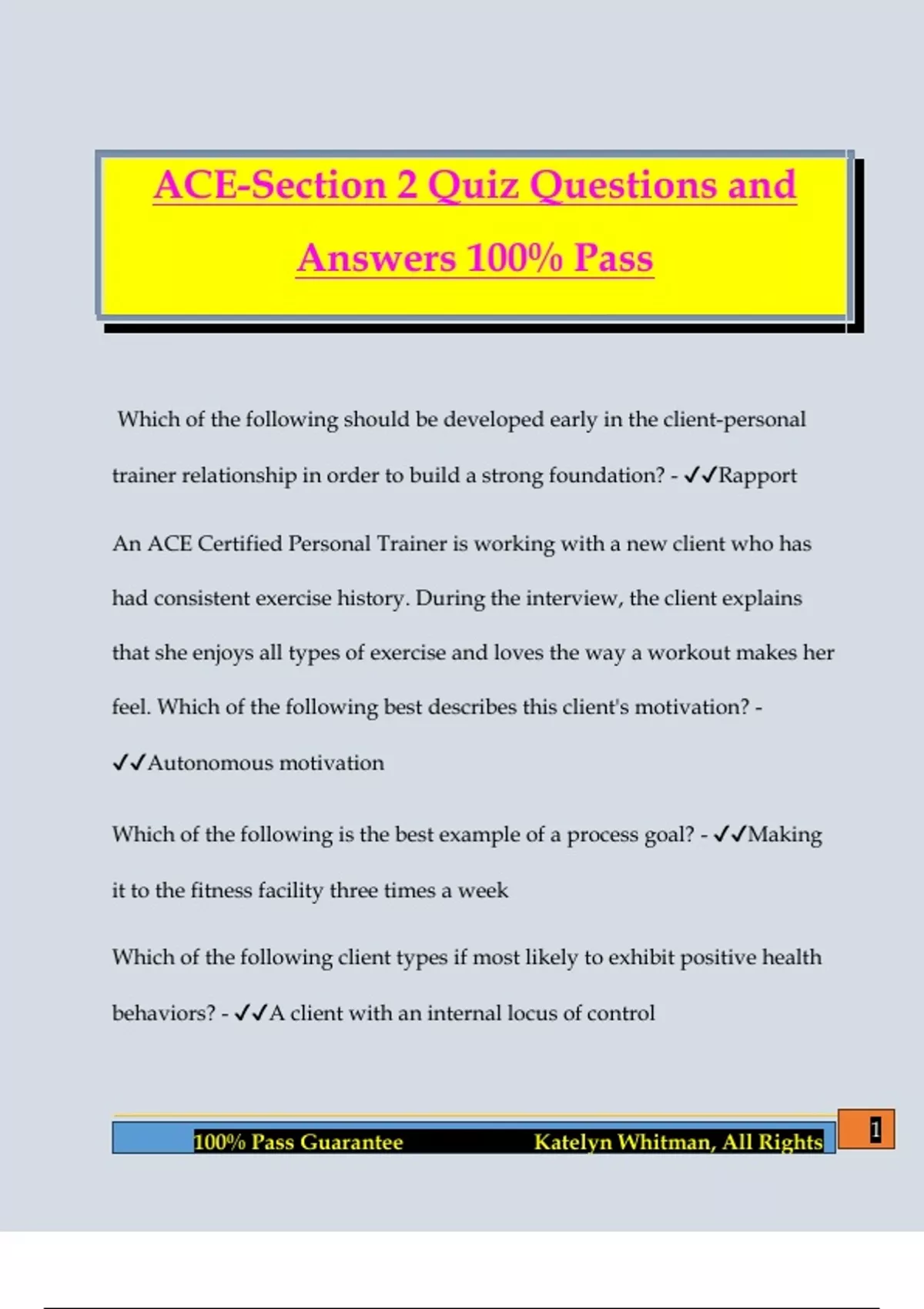 ACE-Section 2 Quiz Questions and Answers 100% Pass - ACE Personal ...