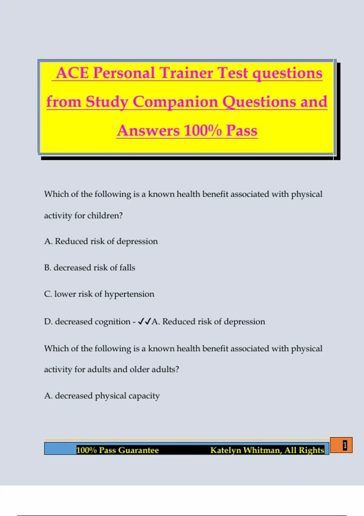 ACE Personal Trainer Test questions from Study Companion Questions and ...