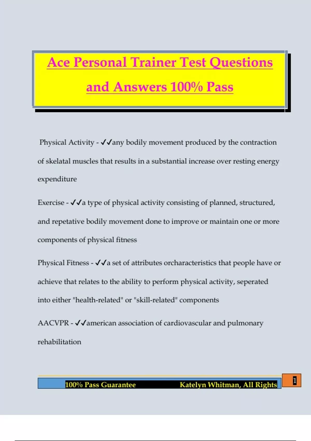 Ace Personal Trainer Test Questions and Answers 100% Pass - ACE ...