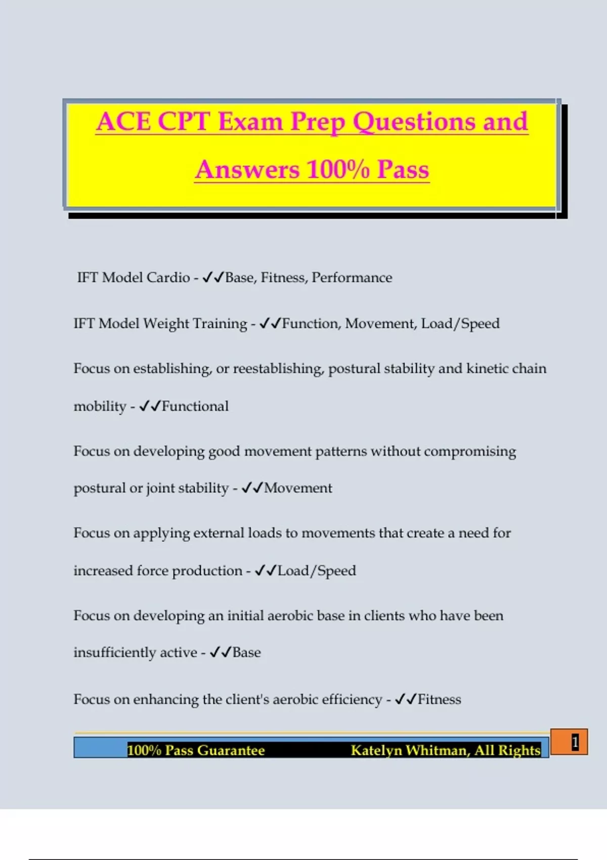 ACE CPT Exam Prep Questions and Answers 100% Pass - ACE Personal ...